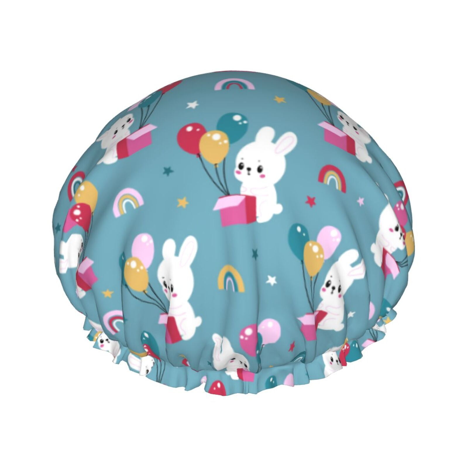 Hair Cap for Shower - Cute Rabbit Balloon Flower Large Shower Cap ...