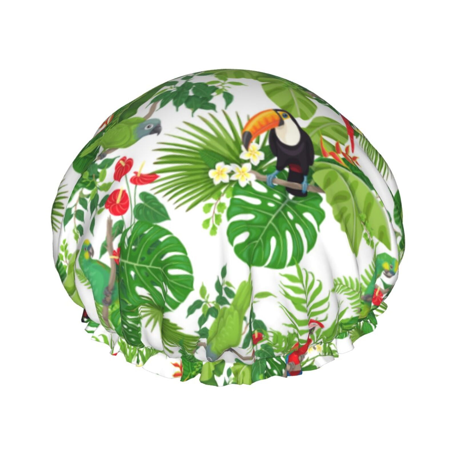 Hair Cap for Shower - Cute Toucan Parrot Flower Plant Large Shower Cap ...