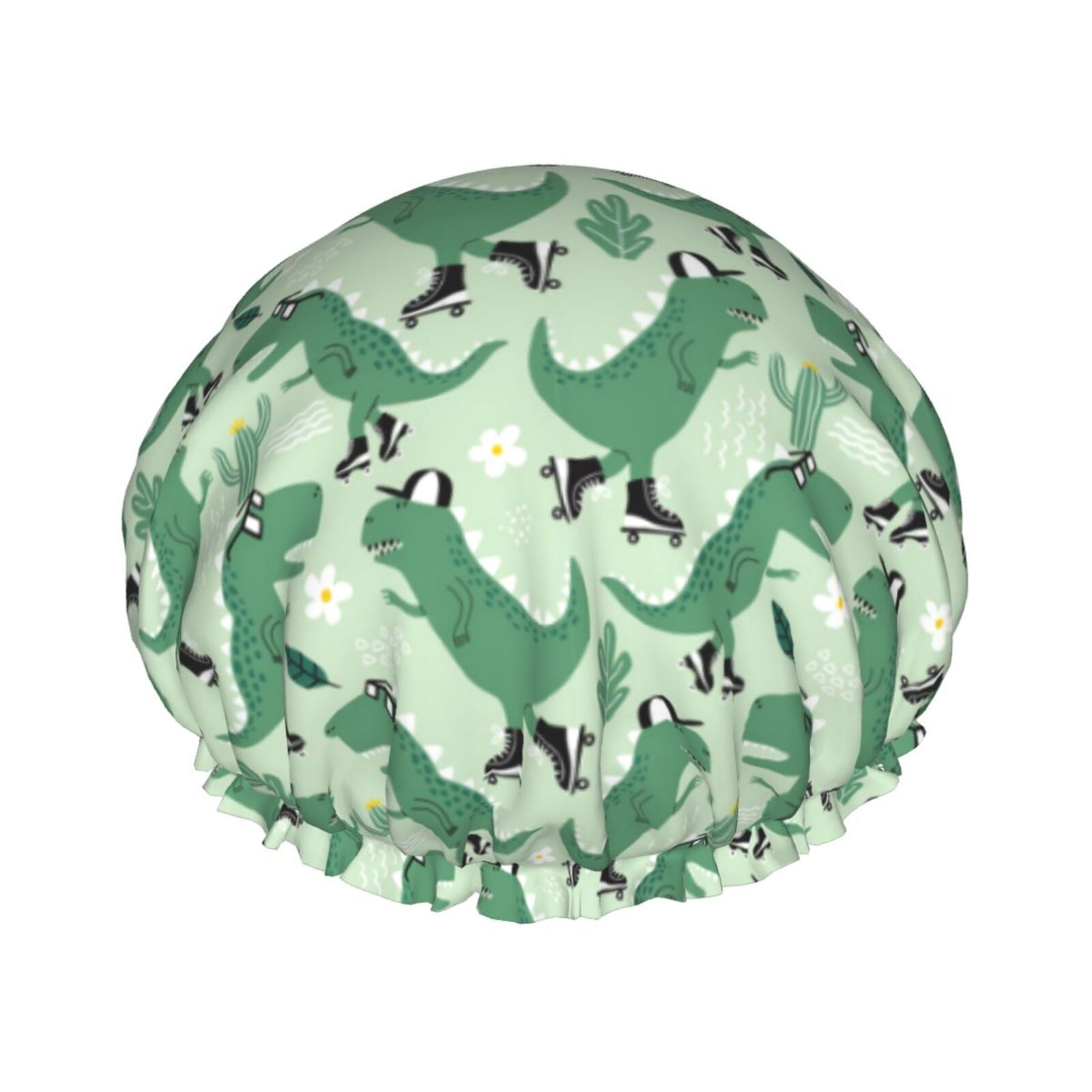 Hair Cap for Shower - Dinosaurs on Roller Skater Large Shower Cap ...