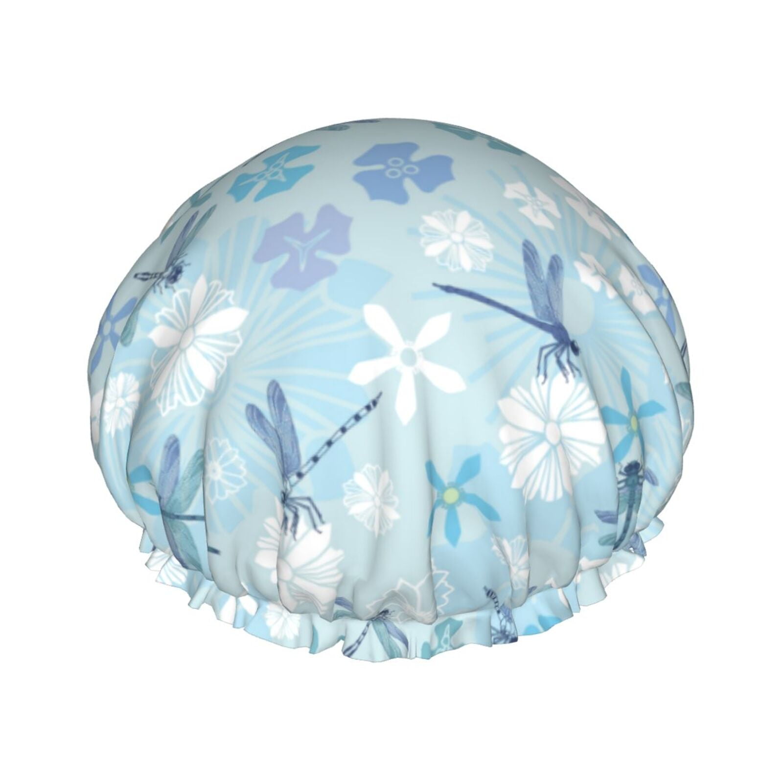 Hair Cap for Shower - Dragonfly Flower Light Blue Large Shower Cap ...