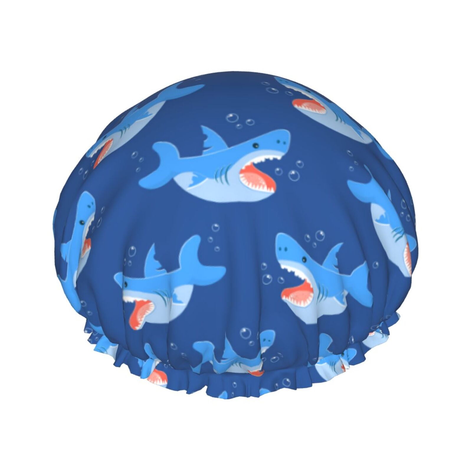 Hair Cap for Shower - Funny Cartoon Cute Shark Blue_A Large Shower Cap ...