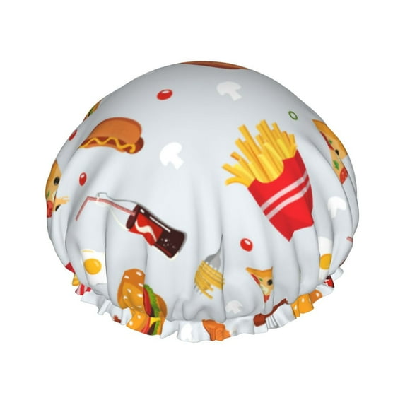 Hair Cap for Shower - Hot Dog Coke Burger Pizza Large Shower Cap ...