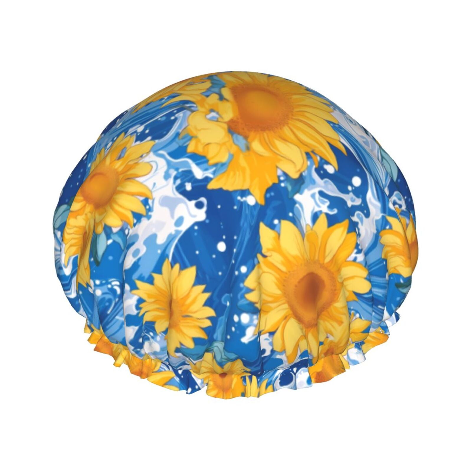 Hair Cap for Shower - Ocean Wave Sunflower Large Shower Cap Reusable ...