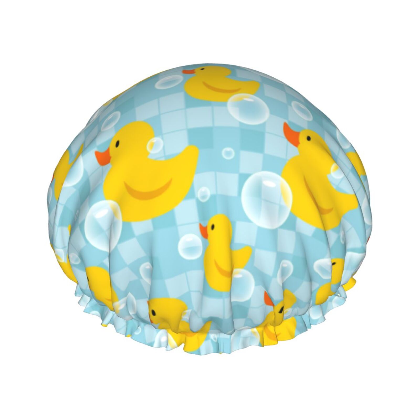 Hair Cap for Shower - Plaid Cartoon Cute Duck Bubble Large Shower Cap ...
