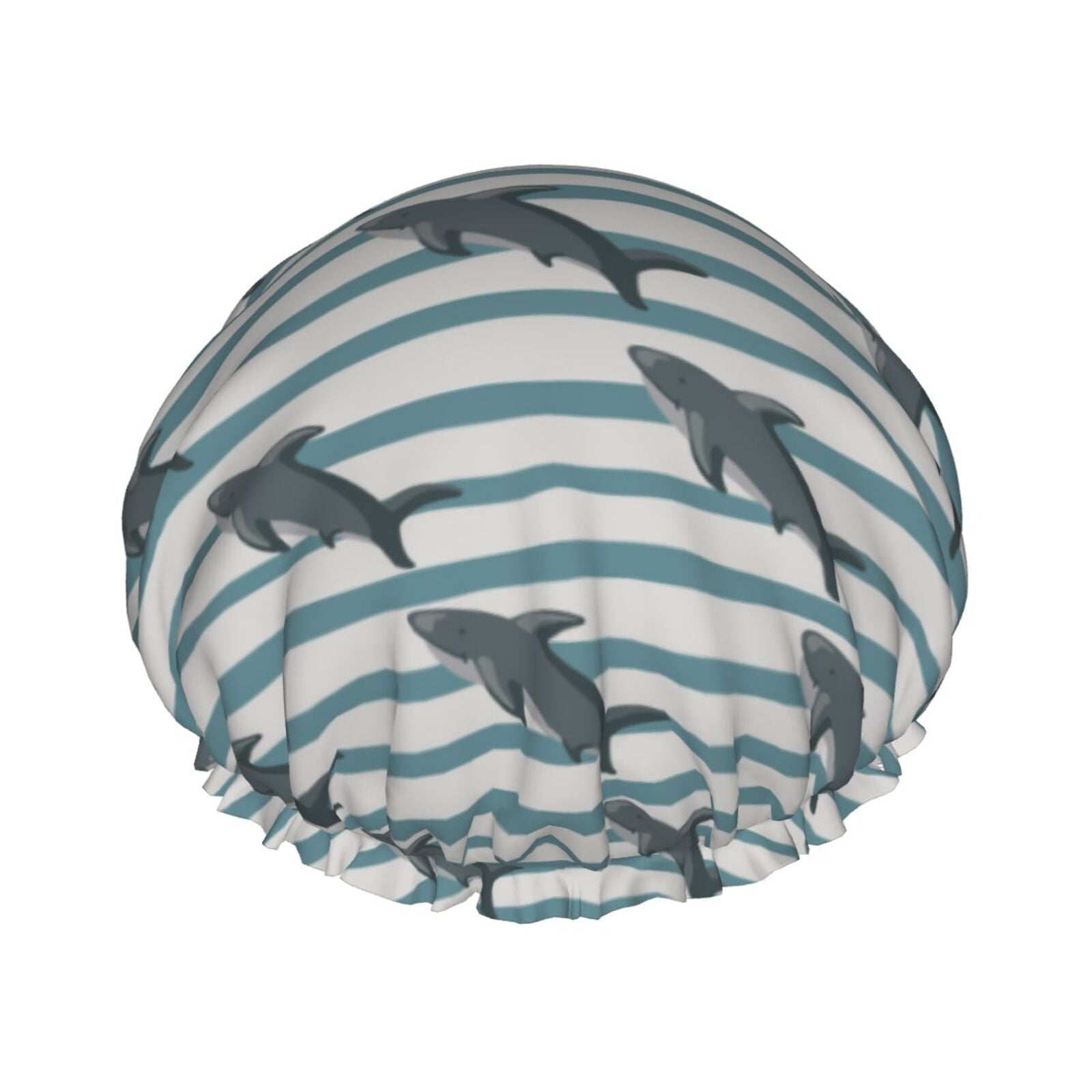 Hair Cap for Shower - Striped Cute Cartoon Shark Large Shower Cap ...