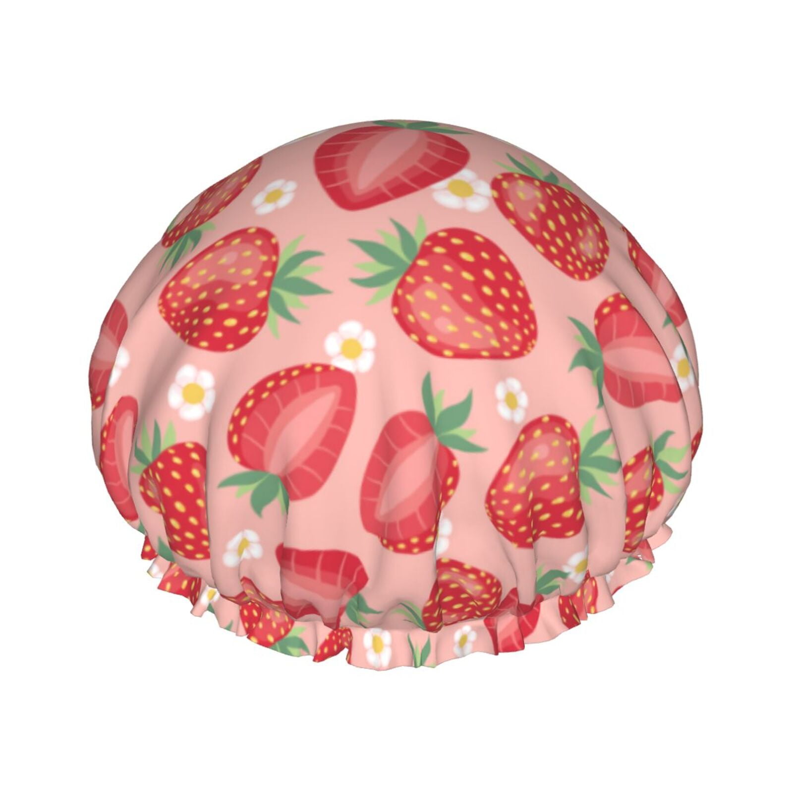 Hair Cap for Shower - cartoon strawberry flower Large Shower Cap ...