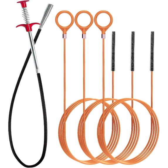 Hair Catcher Drain Auger Cleaner Tool Set - 3 × 53 Inch Sink Snake + 1 ...