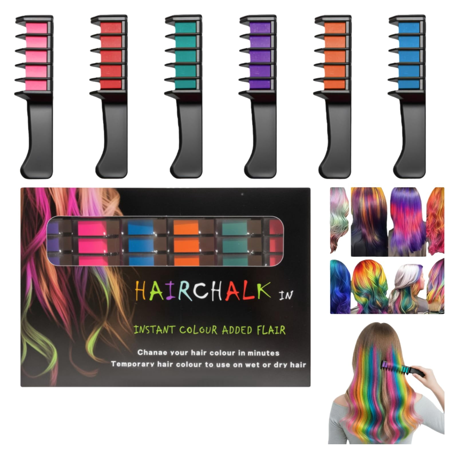 Hair Chalk Comb 10 Colors Temporary Hair Marker Gifts for Girls Kids ...