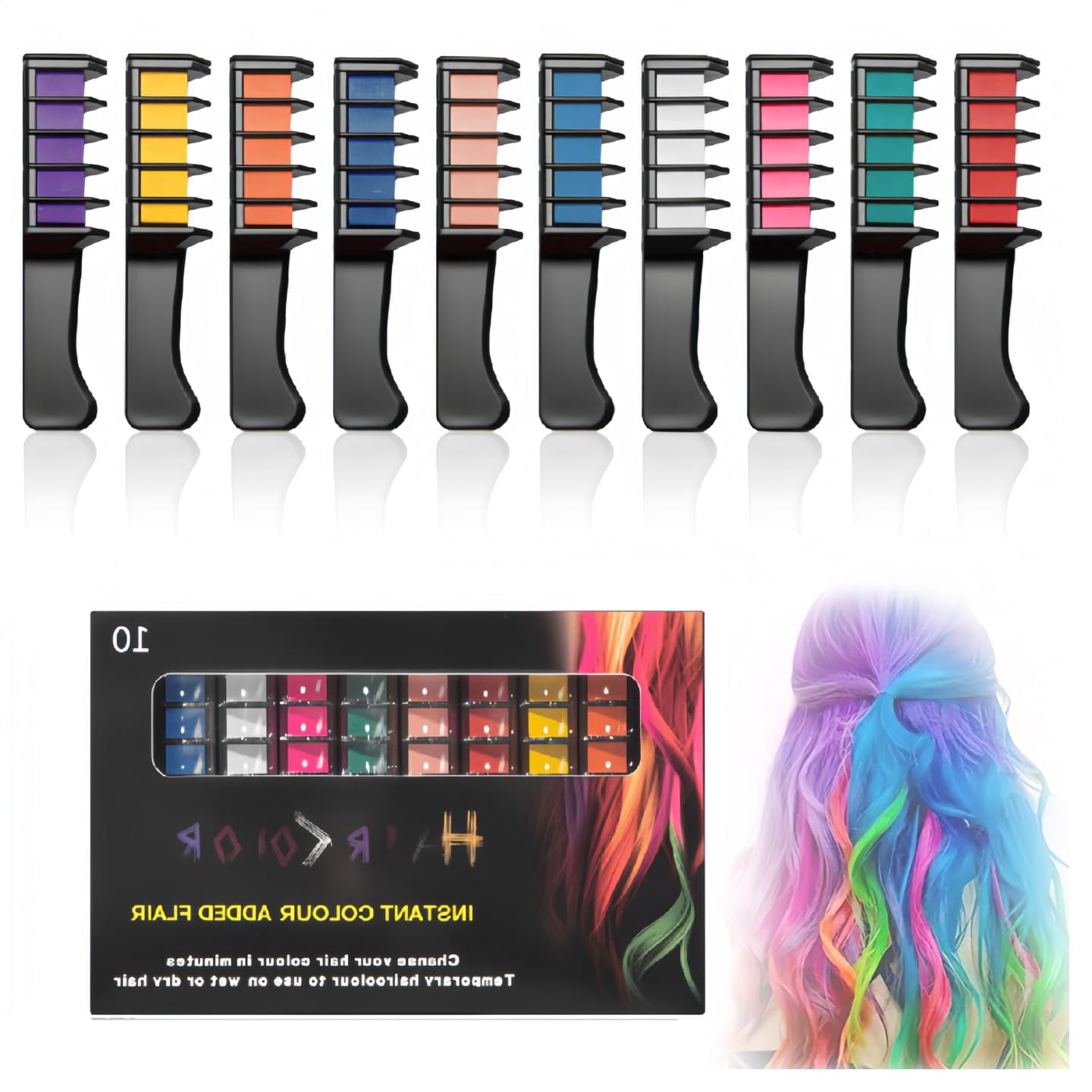 Hair Chalk Comb 10 Colors Temporary Hair Marker Gifts for Girls Kids ...