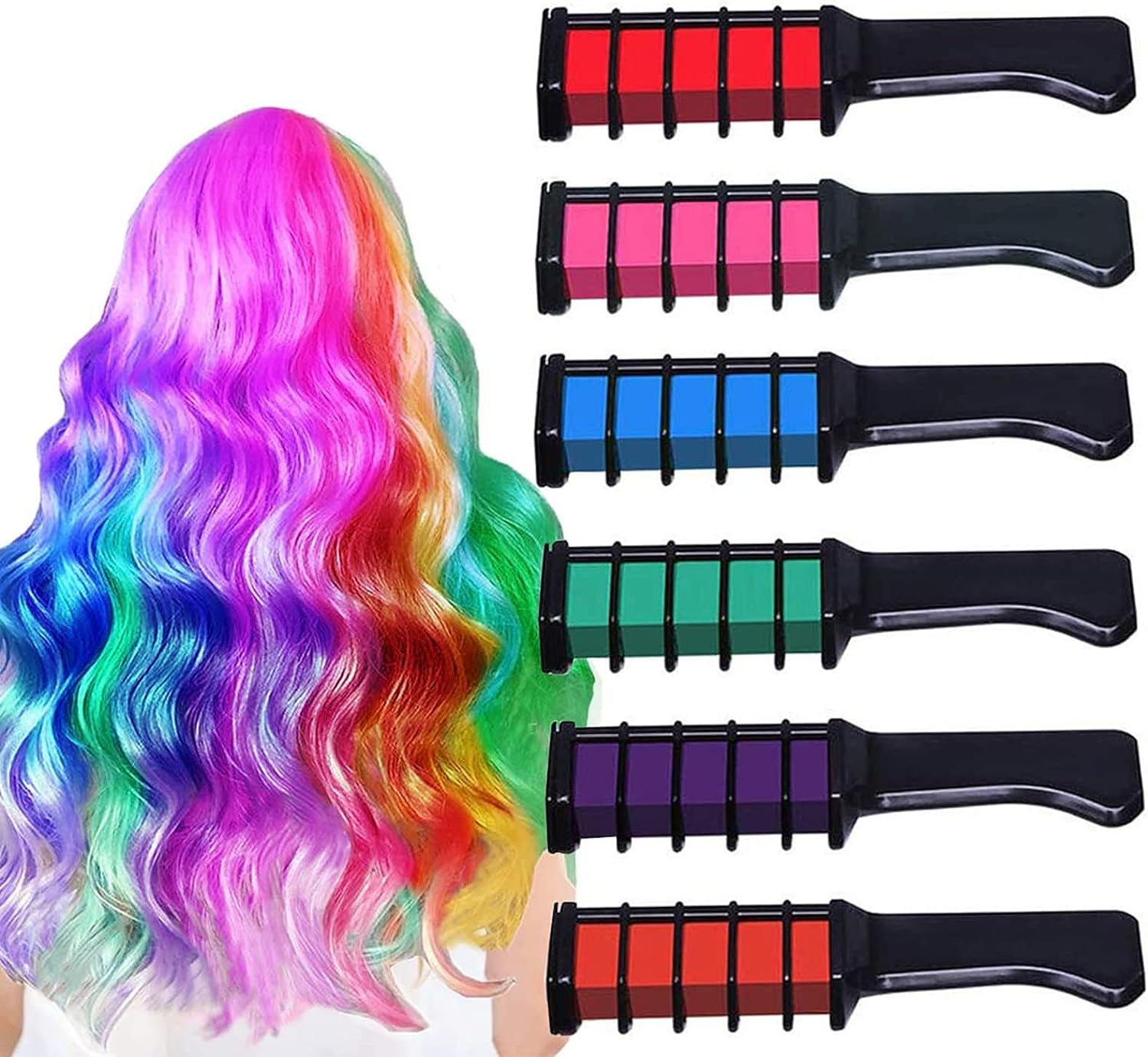 Hair Chalk Comb 6 Pcs Temporary Washable Hair Coloring for Girls Kids ...