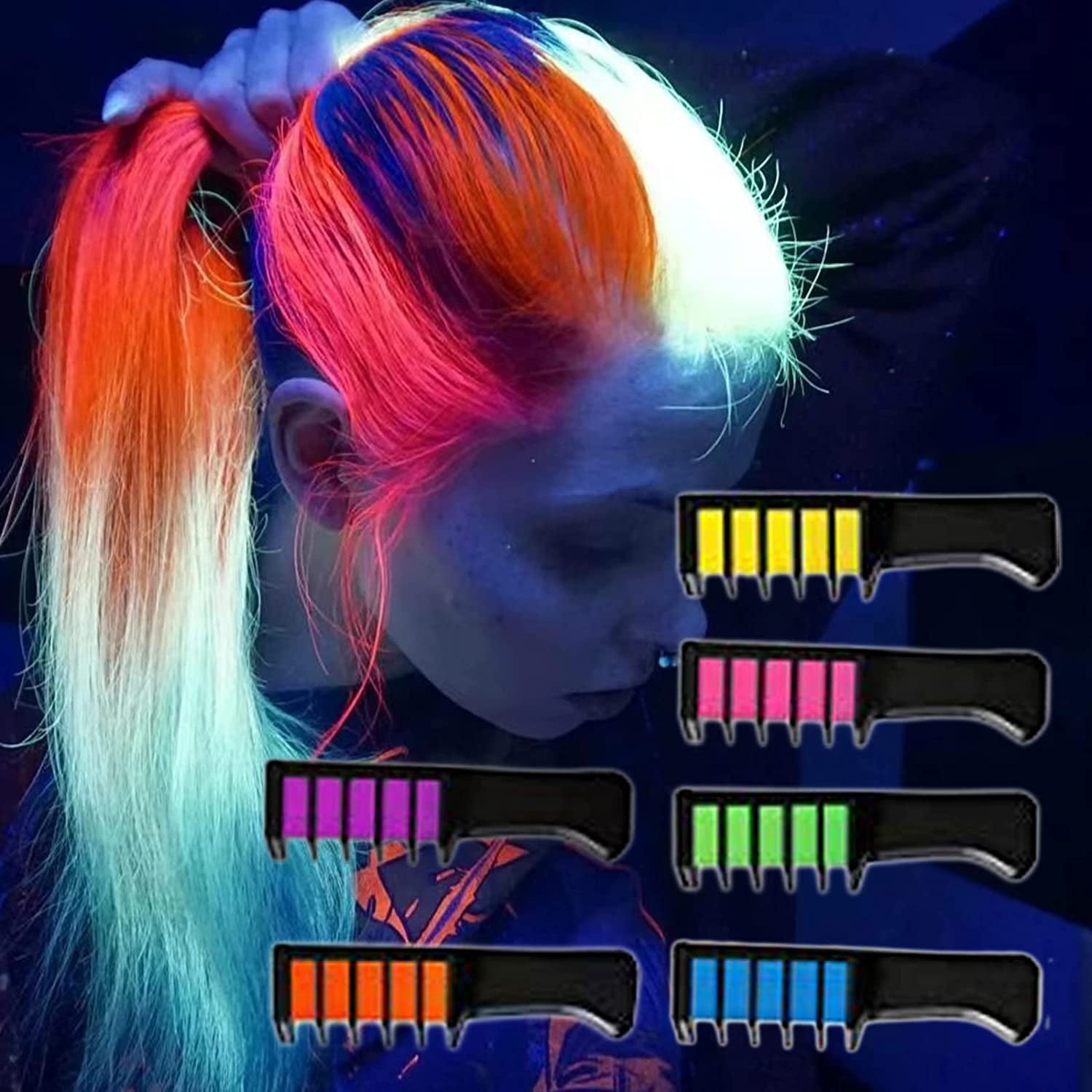 Hair Chalk Comb Glow in The Black Light for Girls Kids, Temporary Hair ...