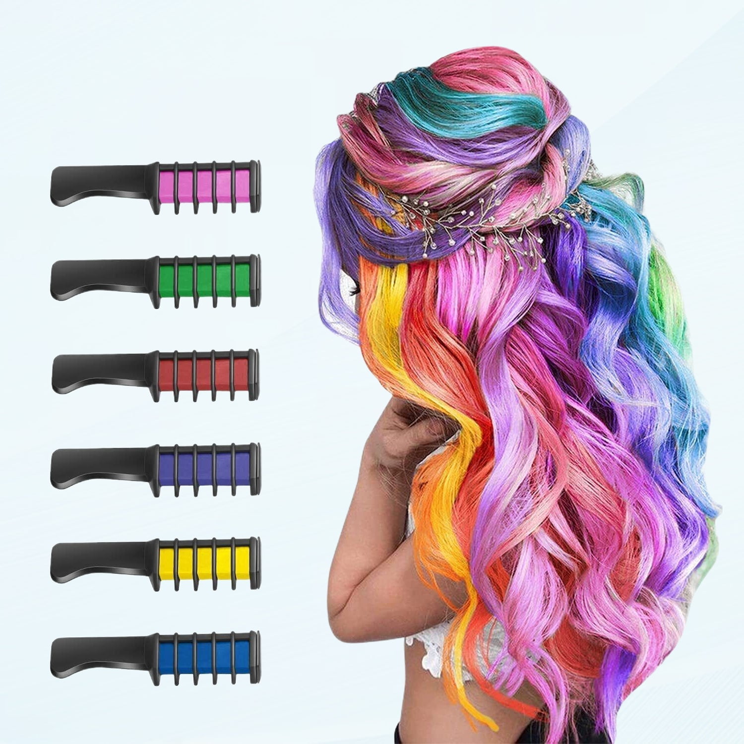 Hair Chalk Comb for Kids Girls, Temporary Brighten Color Hair Dye for ...