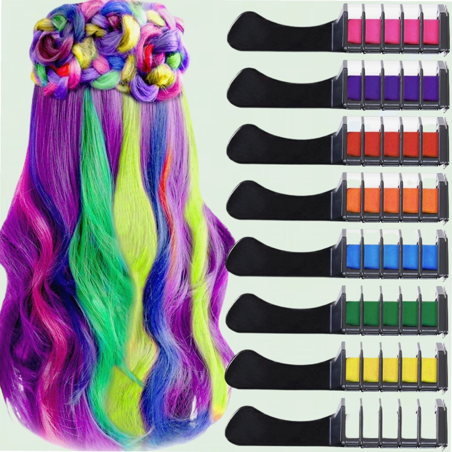 Hair Chalk Comb Set - 8 Colors, Removable and Reusable, Non-toxic ...
