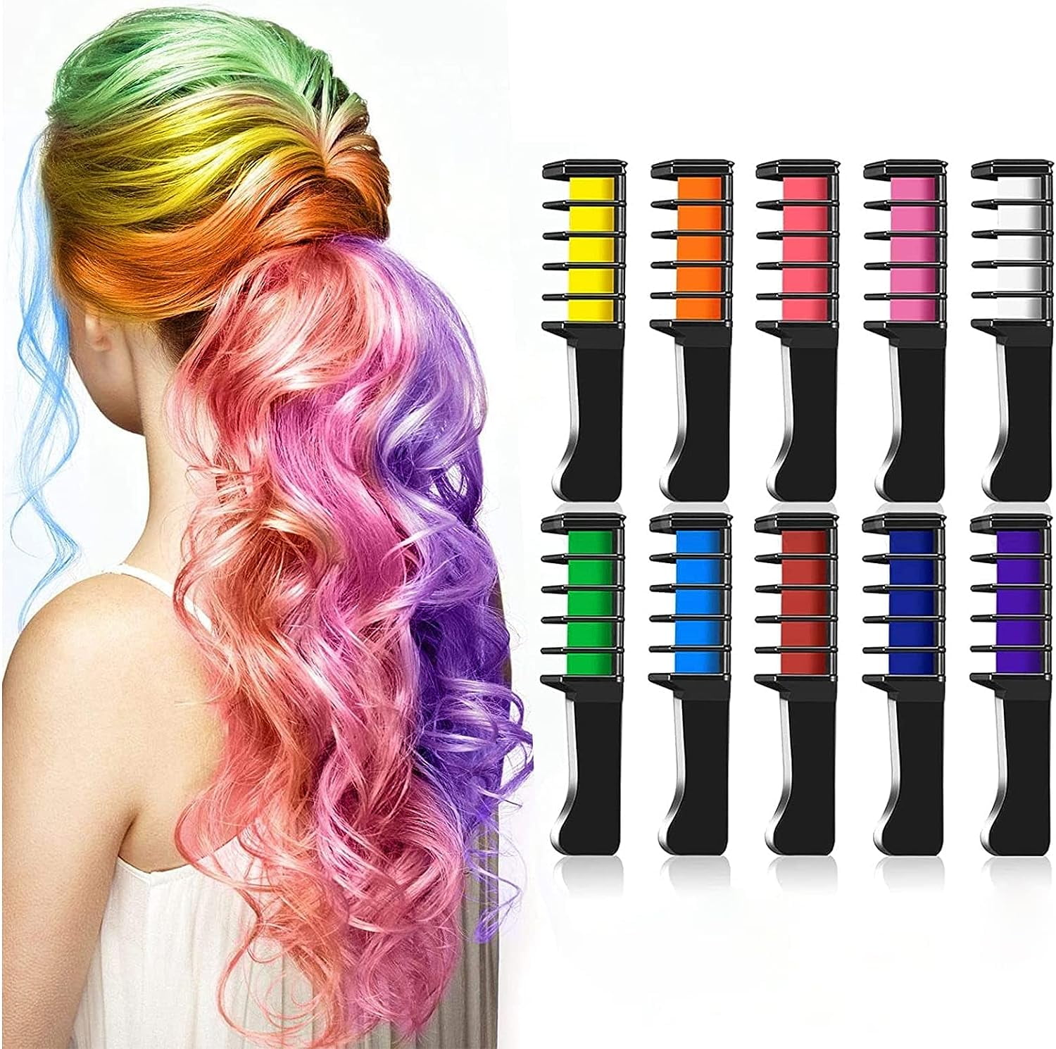 Hair Chalk Combs, 10 Colour Temporary Hair Dye for Girls, 100% Non ...