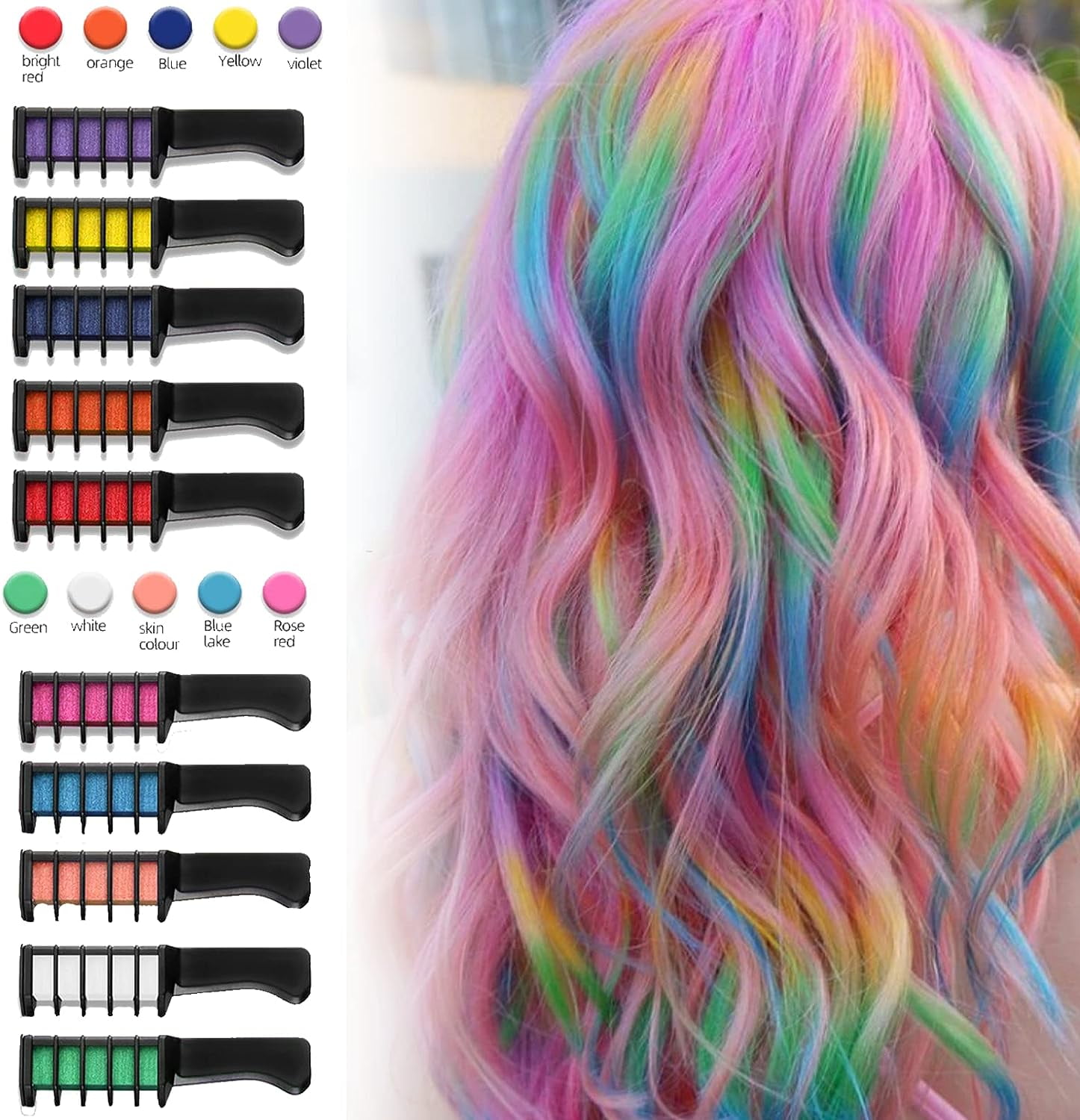 Hair Chalk for Girls,10Colors Temporary Hair Dye, Washable Hair Color ...