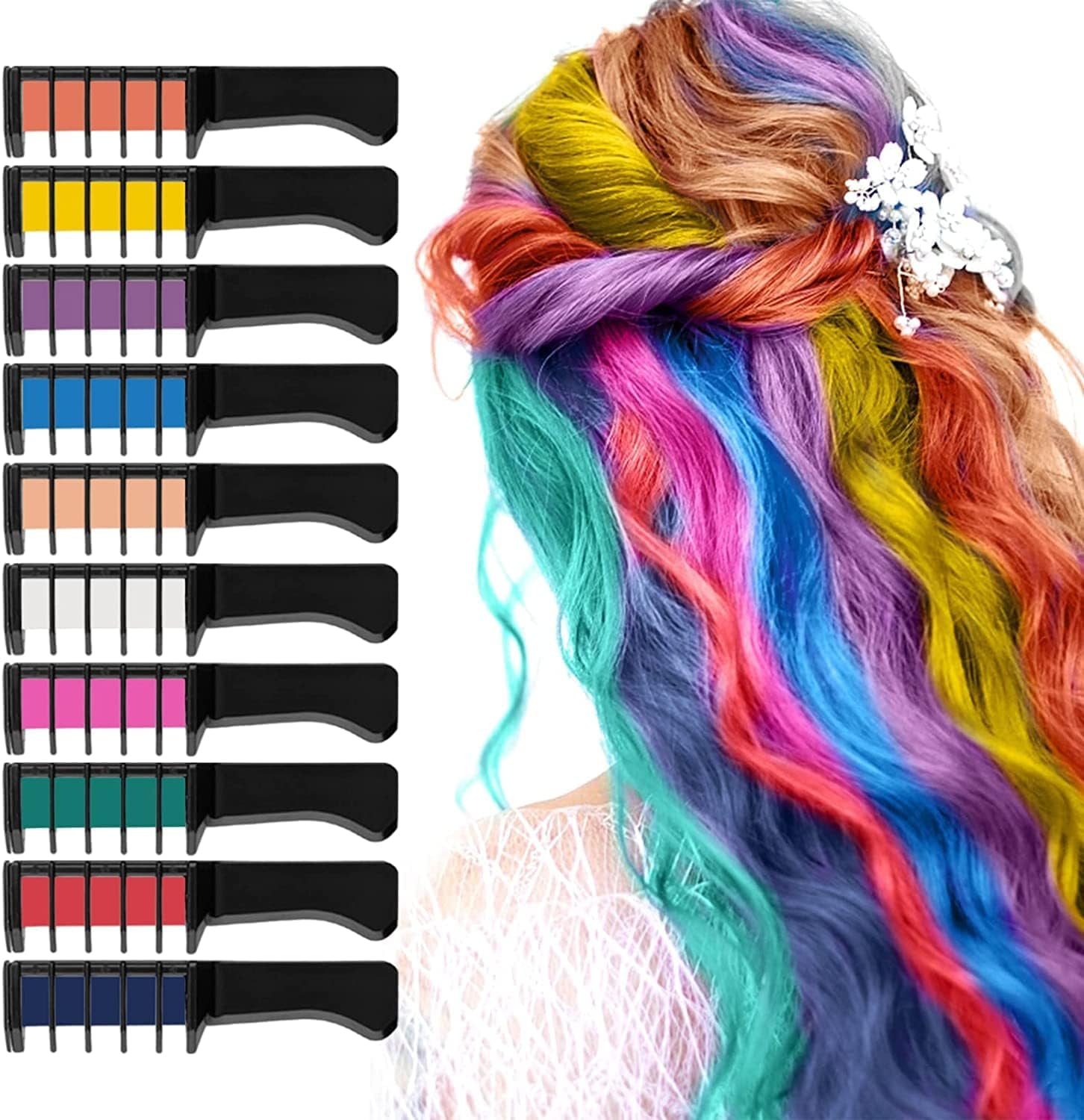 Hair Chalk for Girls, 10 Colors Washable Hair Chalk Comb Professional ...