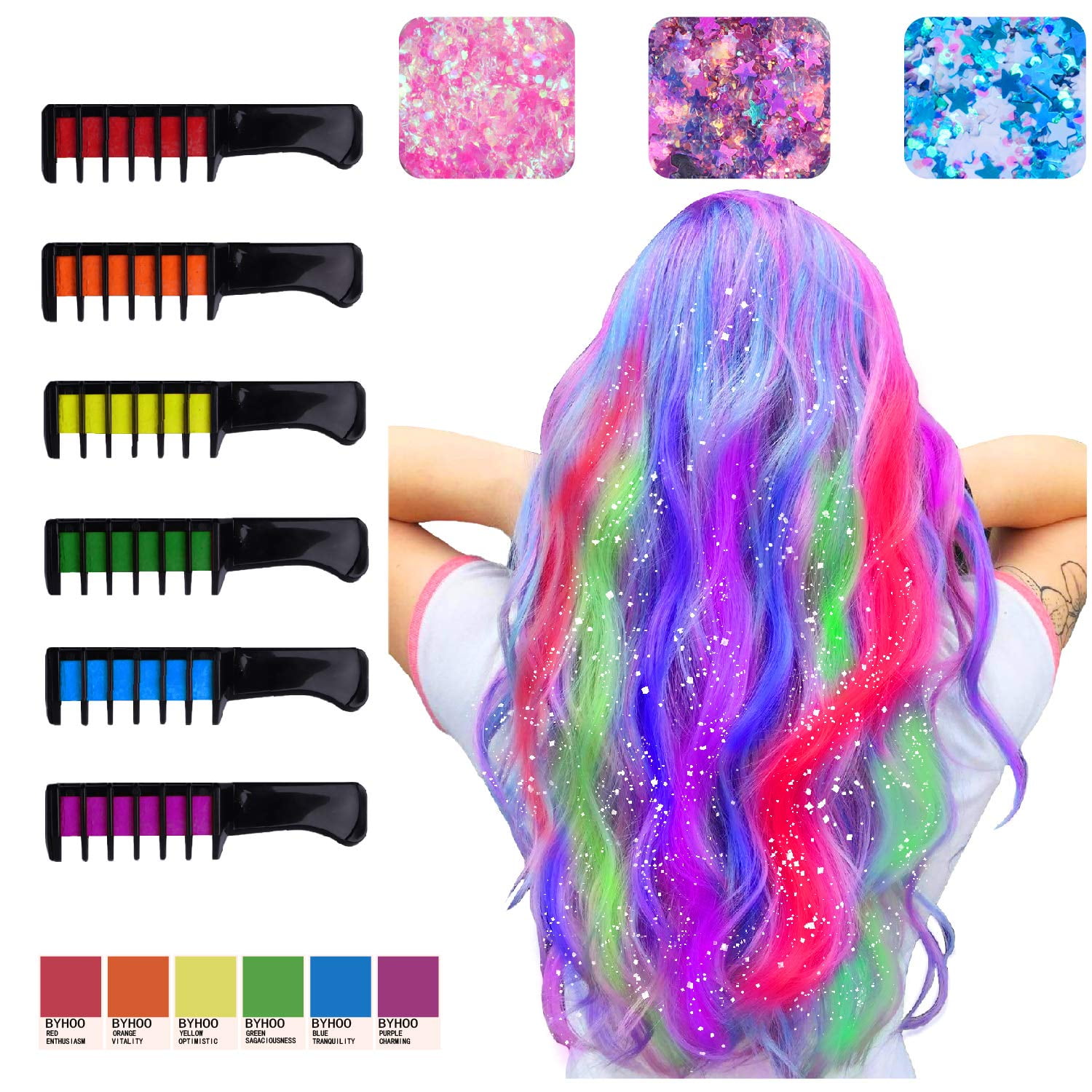 Hair Chalks for Girls, 6 Bright Temporary Washable Hair Color Combs ...
