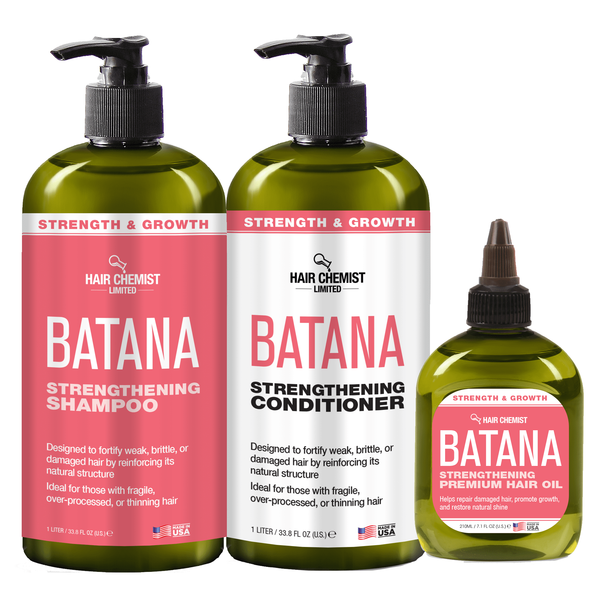 Hair Chemist Batana Strengthening Shampoo Conditioner, Hair Oil Set. (3 ...