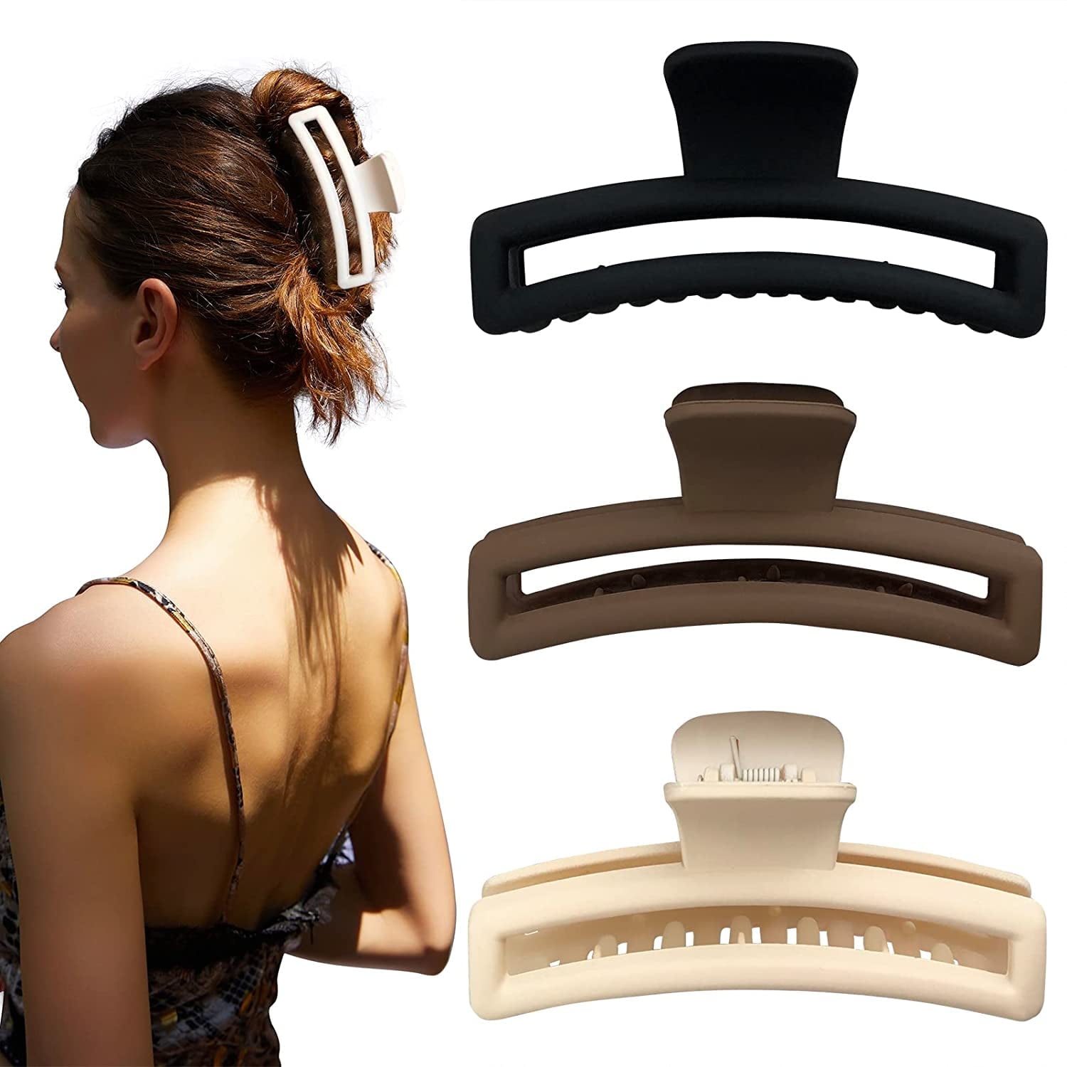 Hair Claw Clips 4.2 Inch No Slip Matte Slim Square Rectangle Clip Clamp ...