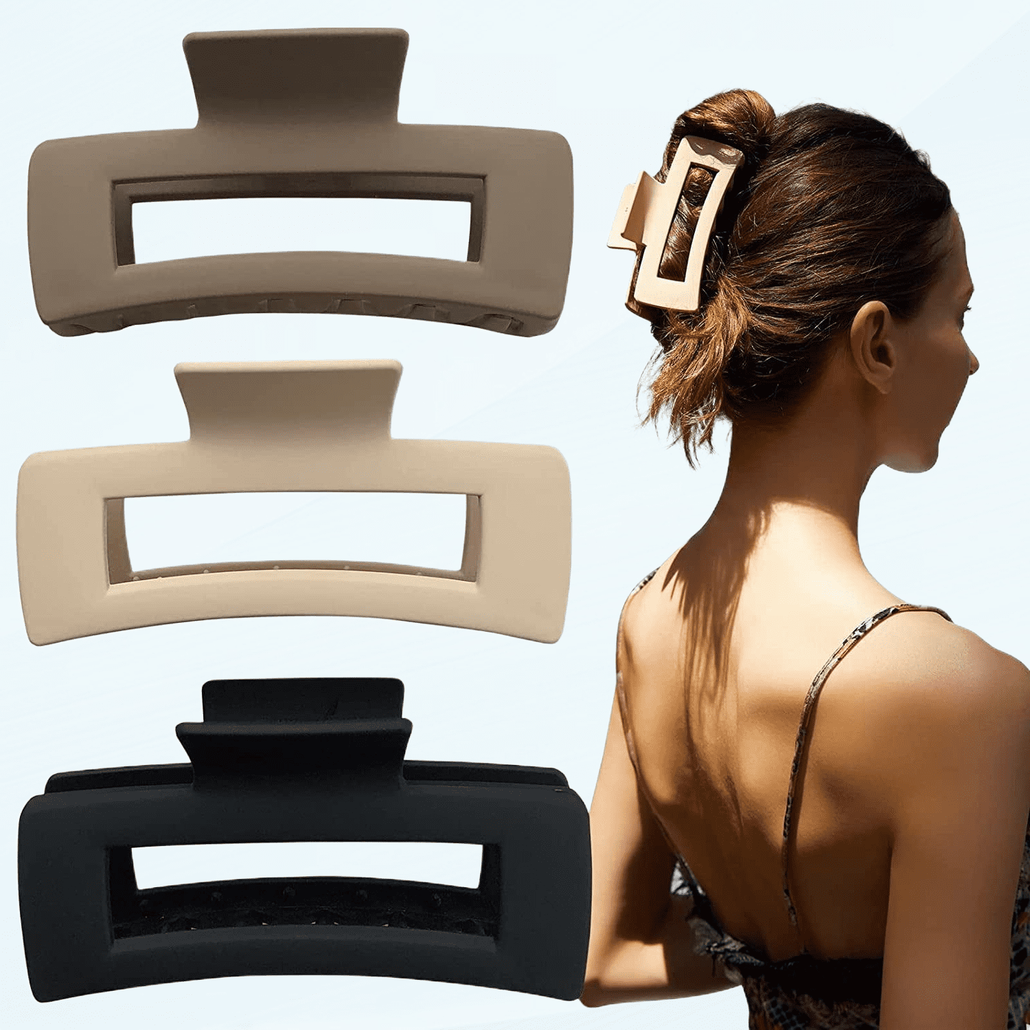 Hair Claw Clips Large Rectangle 4 Inch Matte No Slip Jaw Clip for Thick ...