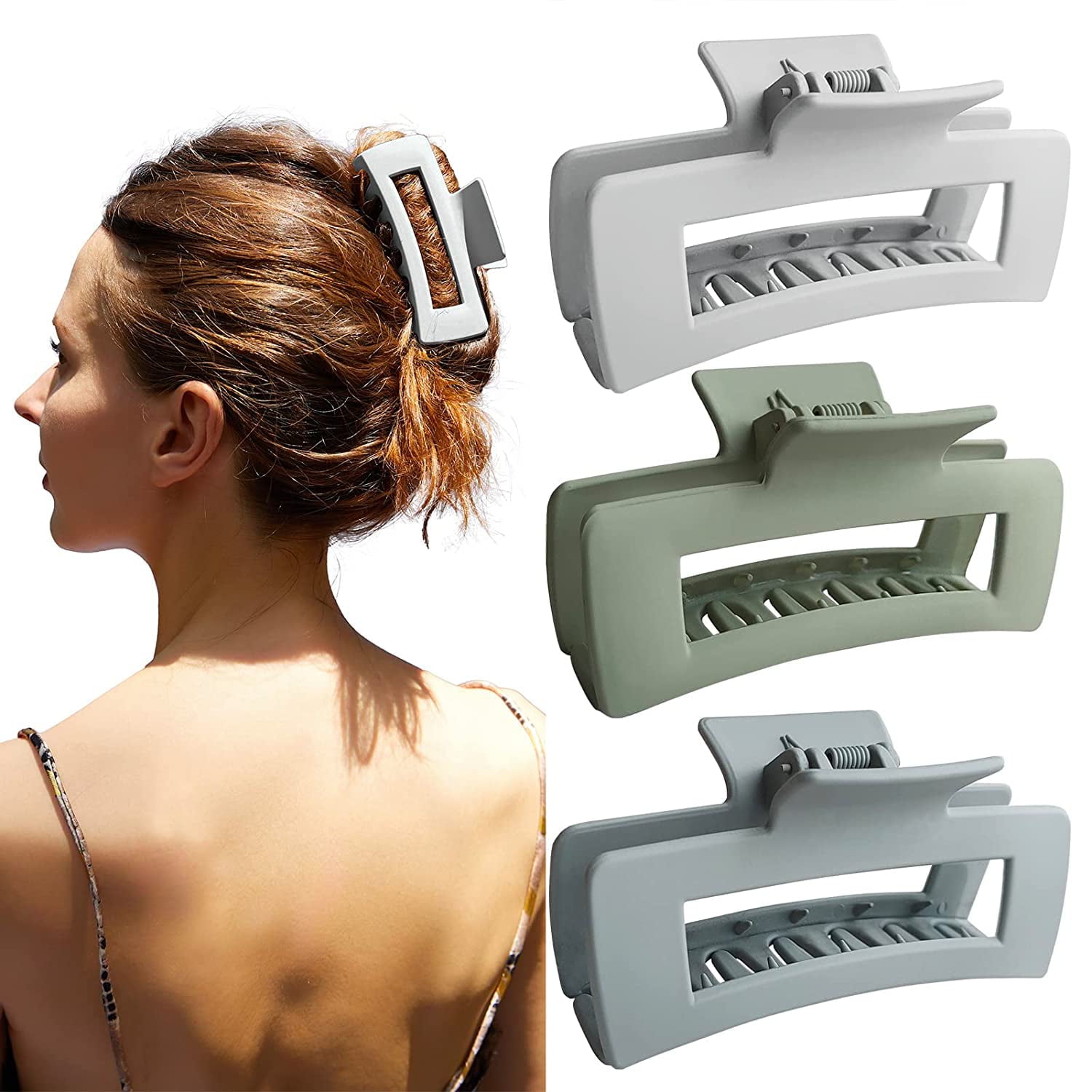 Hair Claw Clips Rectangle Large 4 Inch Matte Clear No Slip Big Jaw Clip ...