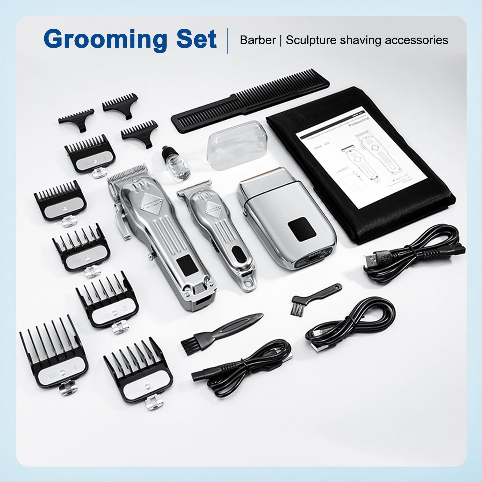 Hair Clippers,Kit Barber Kit Bald Men's Haircut Head Shaver 9 Combs Hair Clippers With Lcd ...