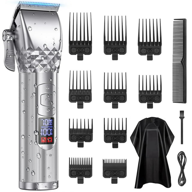 Men's Hair Clippers & Beard Trimmer Set, Cordless, Rechargeable, LED Display, 7000RPM, 10 Guide ...