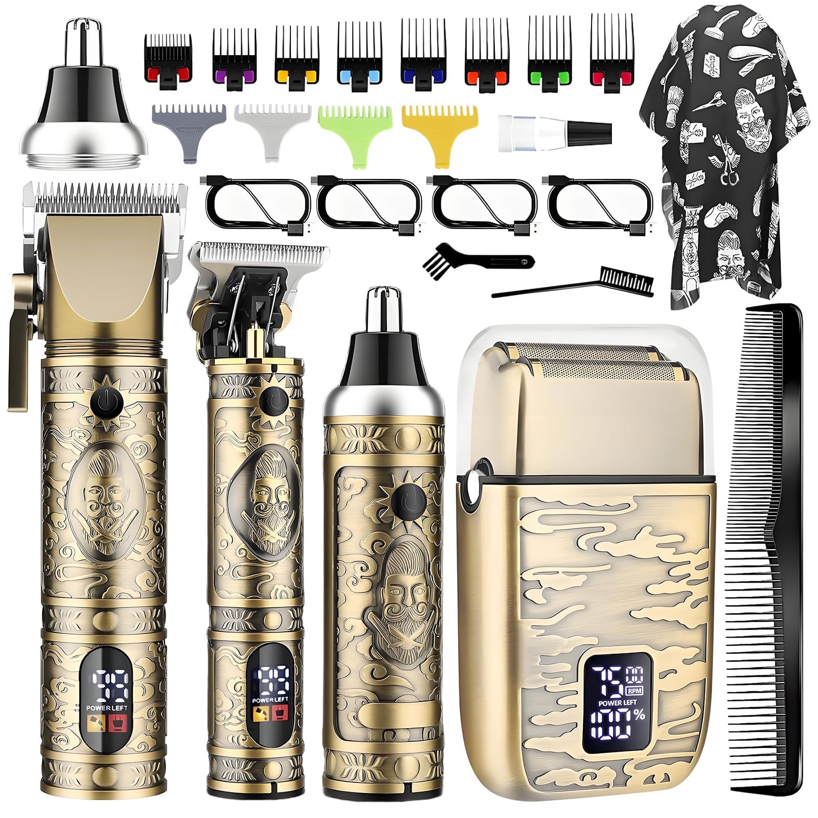 Hair Clippers for Men, 4 Set Cordless Electric Razor Haircut Kit, Nose ...