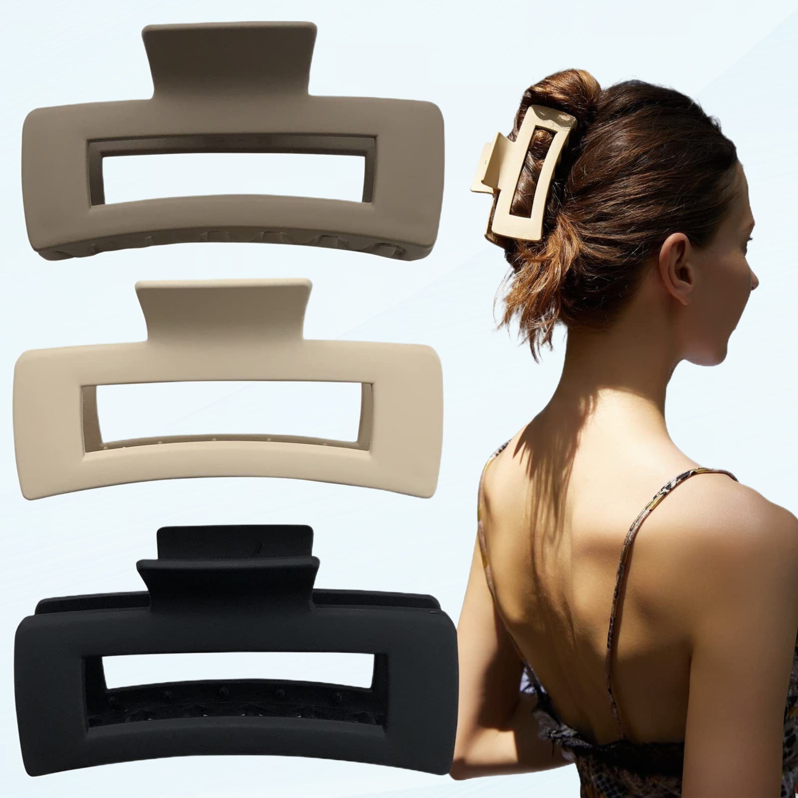 Hair Clips Large Rectangle 4 Inches Matte Anti-Slip Jaw Clip for Thick ...
