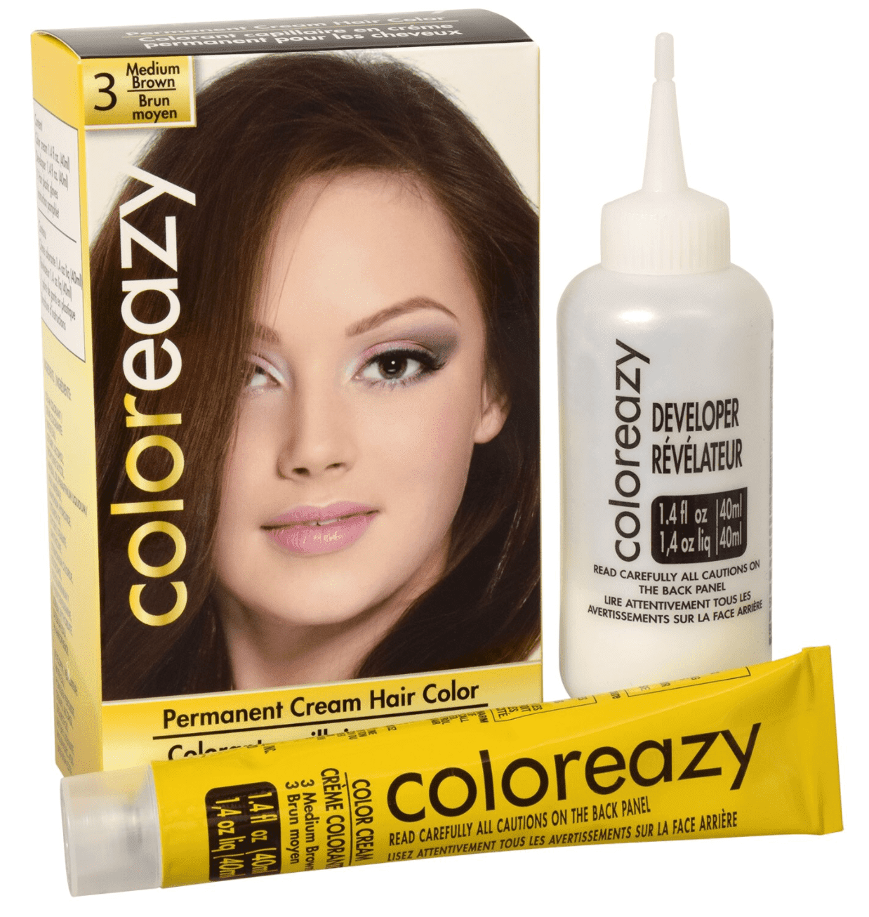Hair Color Medium Brown - 3 Application 1.4 fl oz Permanent Cream Hair ...