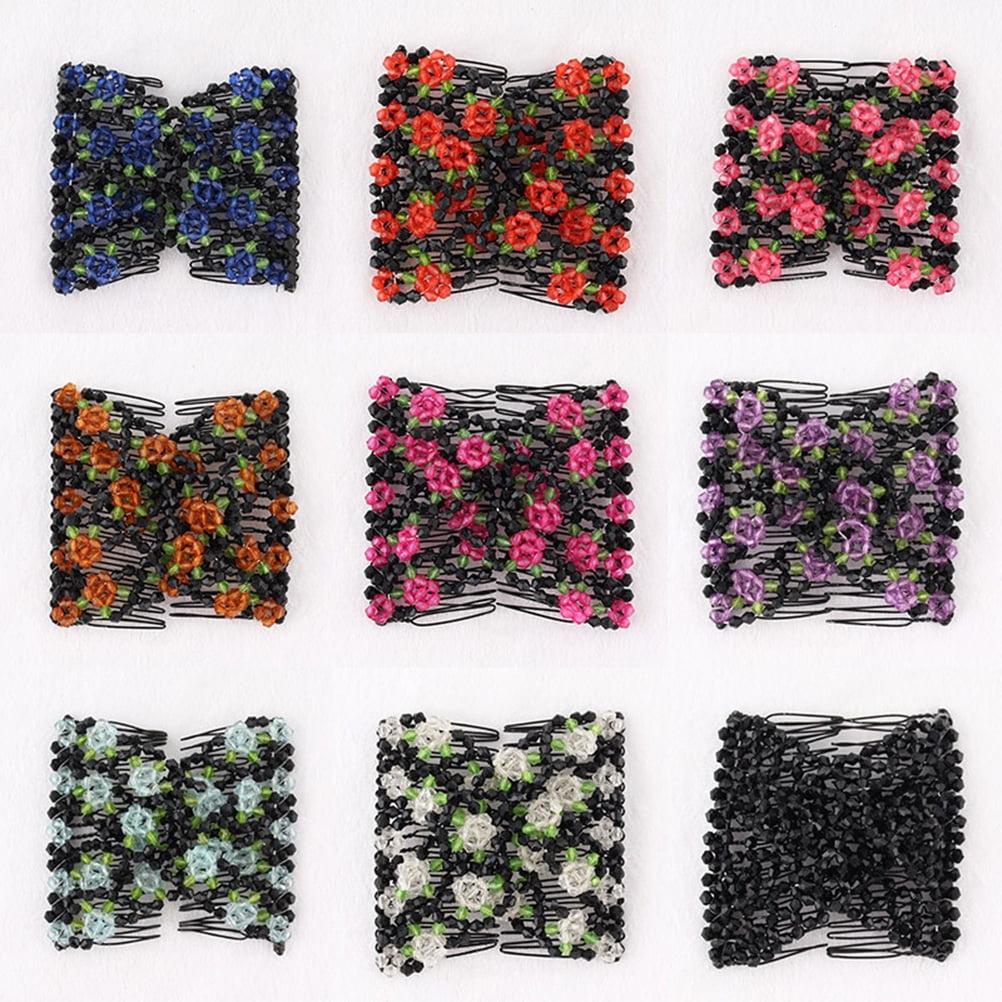 Hair Comb 4pcs Chic Beads Double Hair Comb Clip Stretchy Hair Slide ...