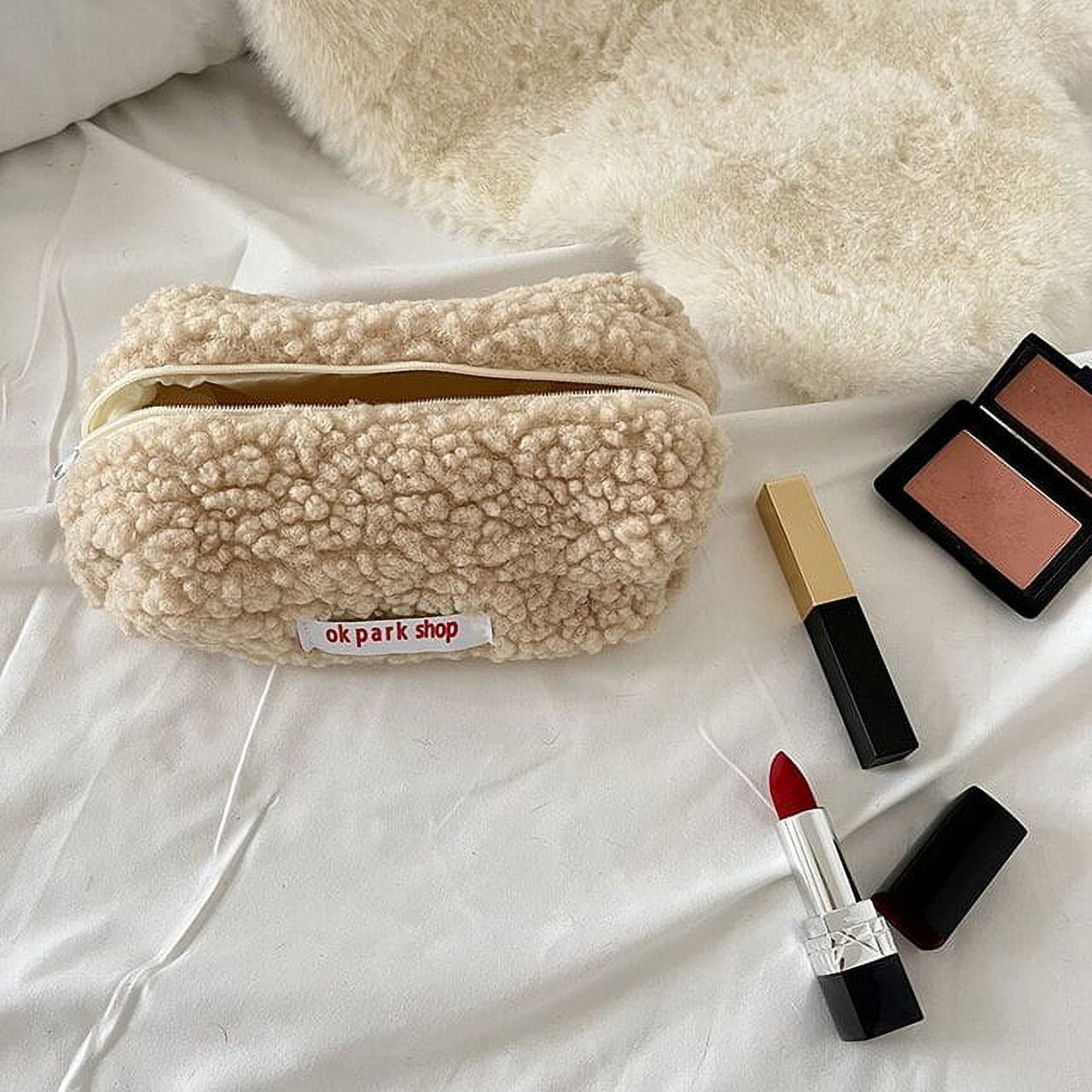 Hair Cosmetic Bag Cute Plush Makeup Organizer Pouch Kawaii Pencil Case ...