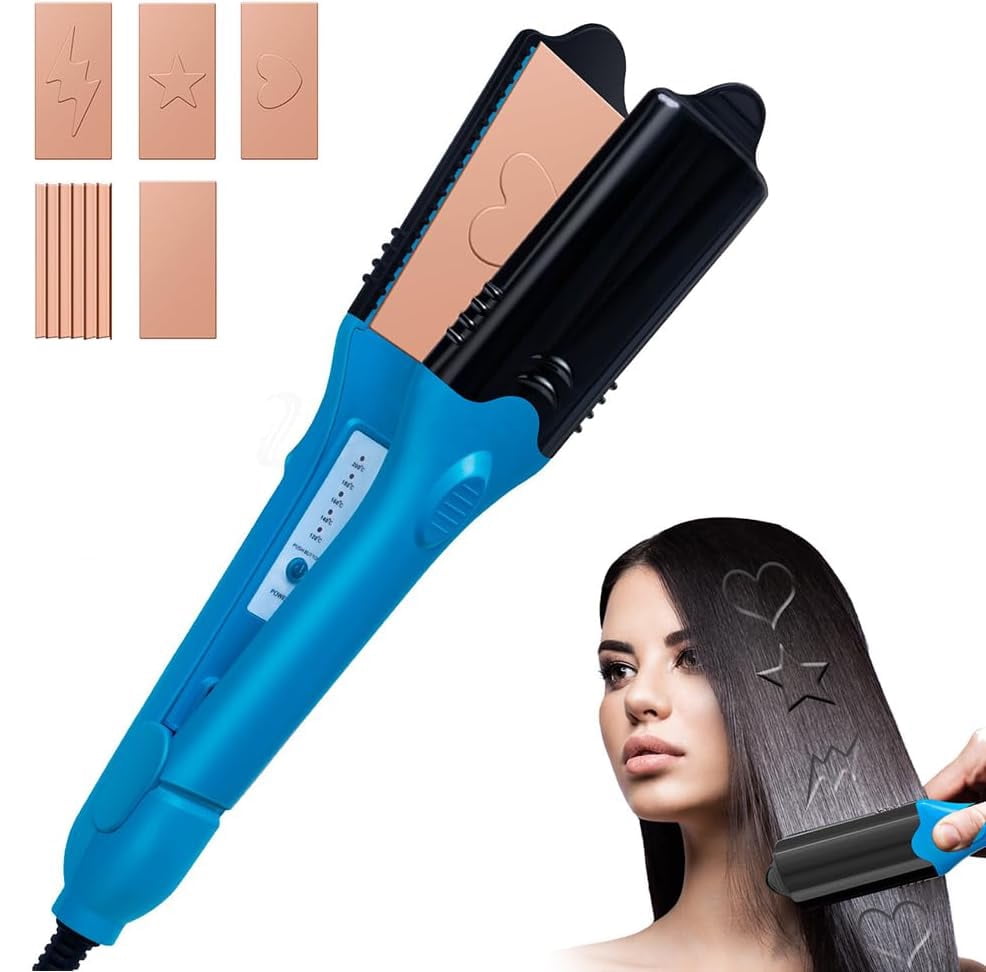Hair Crimper & 3D Hair Stamper, with 5 Interchangeable Plates Including ...