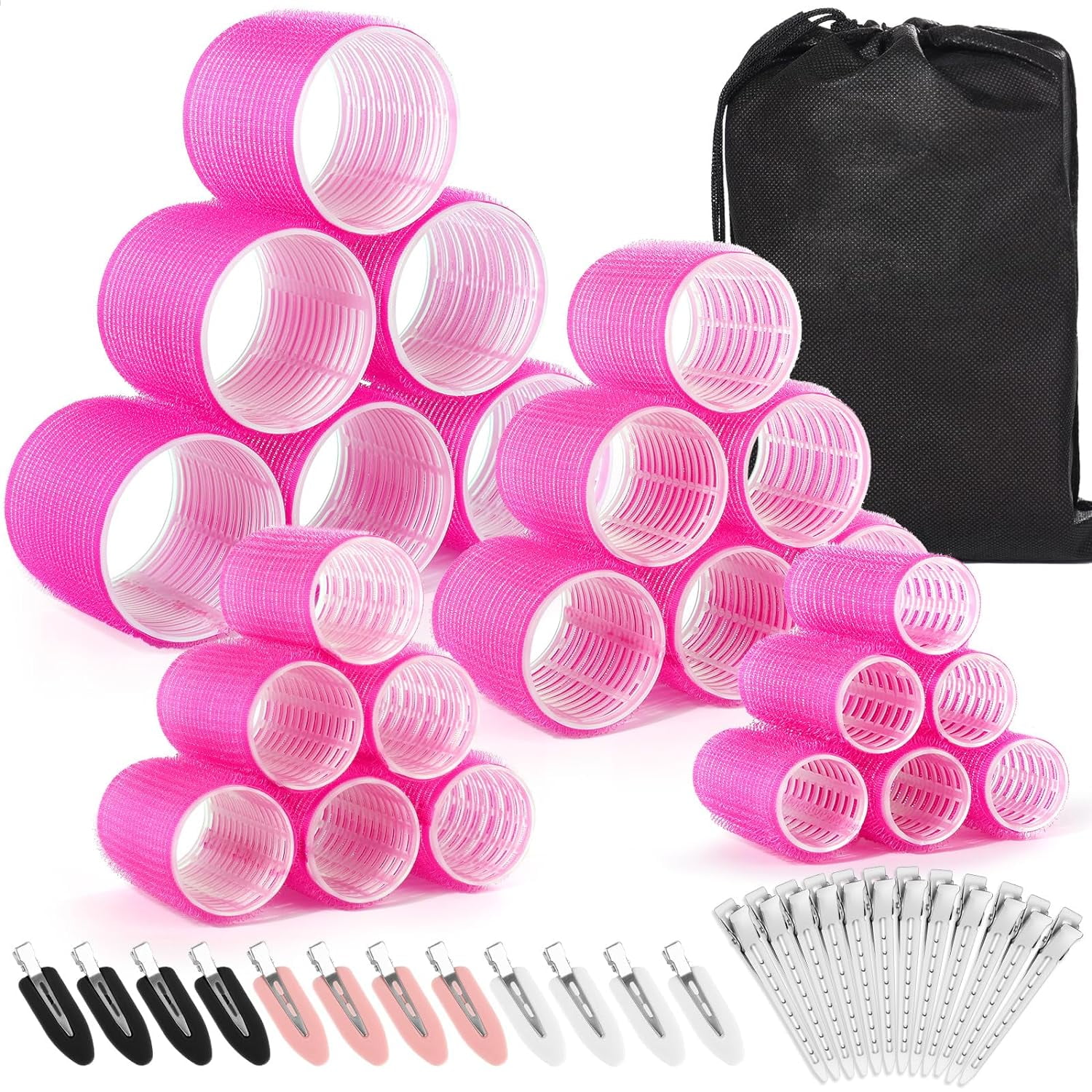 Hair Curlers Set with 24 Rollers (6 Jumbo, 6 Large, 6 Medium, 6 Small ...