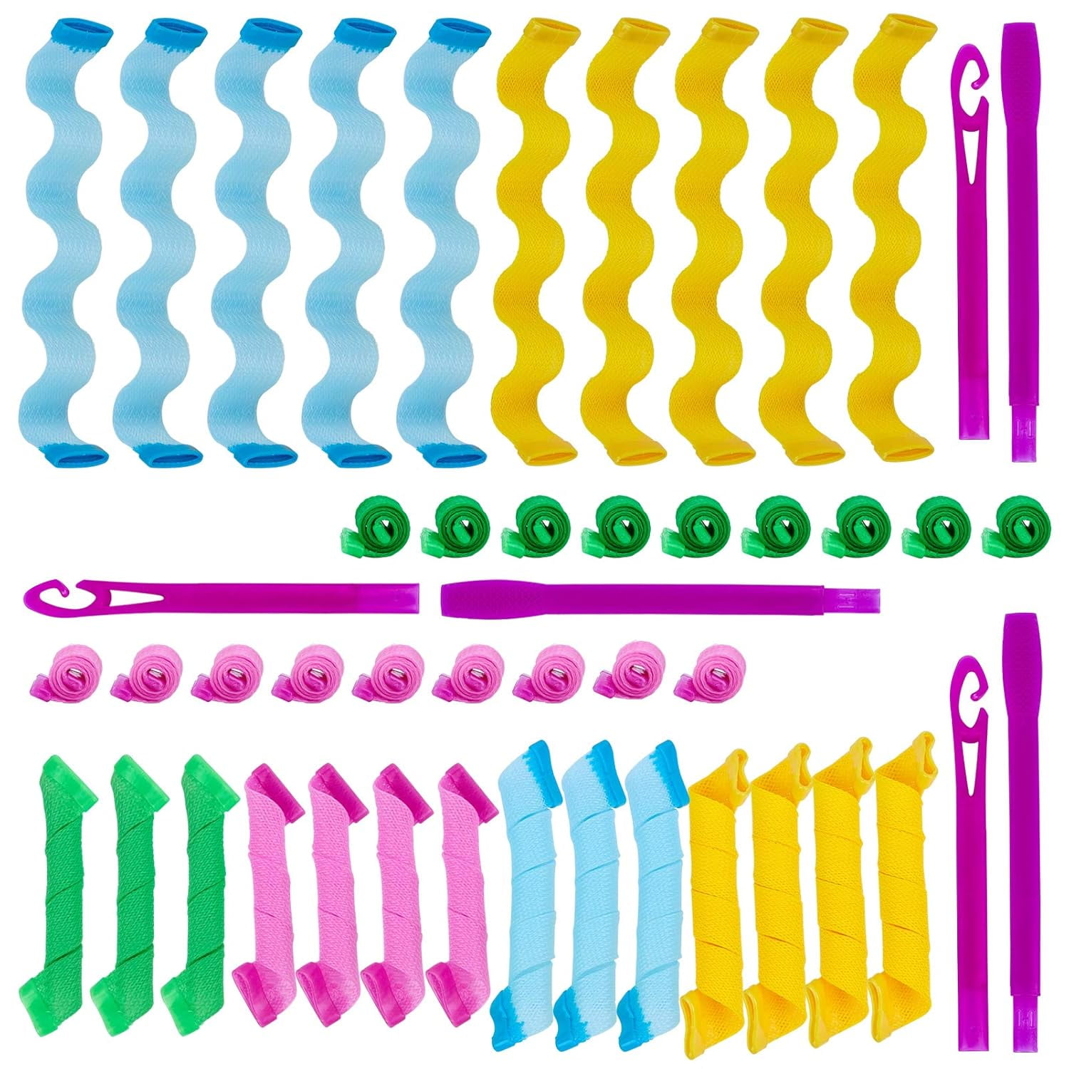 Hair Curlers Styling Kit Hair Roller Heatless Wave style with Styling ...