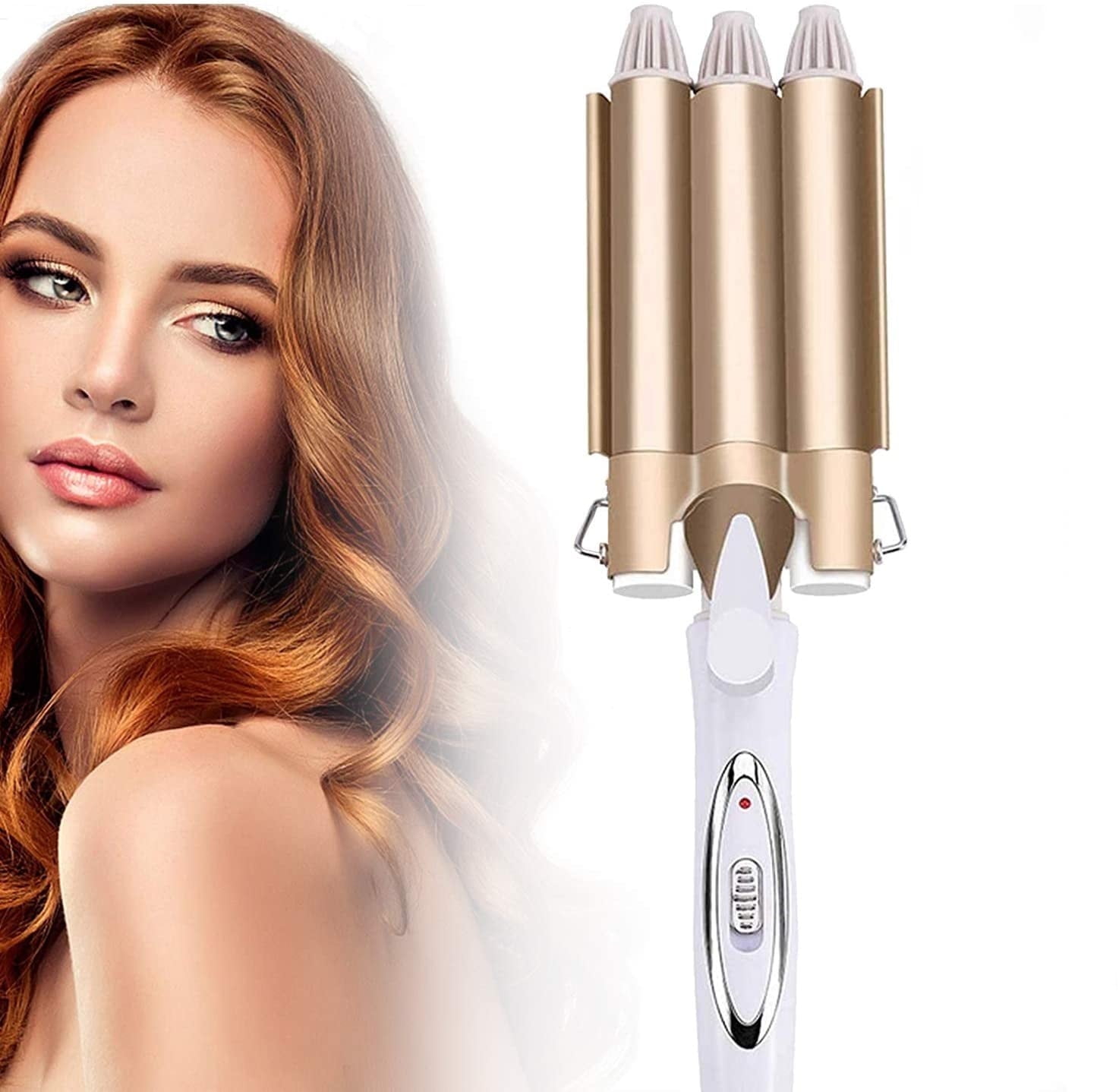 Hair Curling Iron, 3 Barrel Curling Iron Wand,Ceramic Tourmaline Triple Barrels, Dual Voltage ...