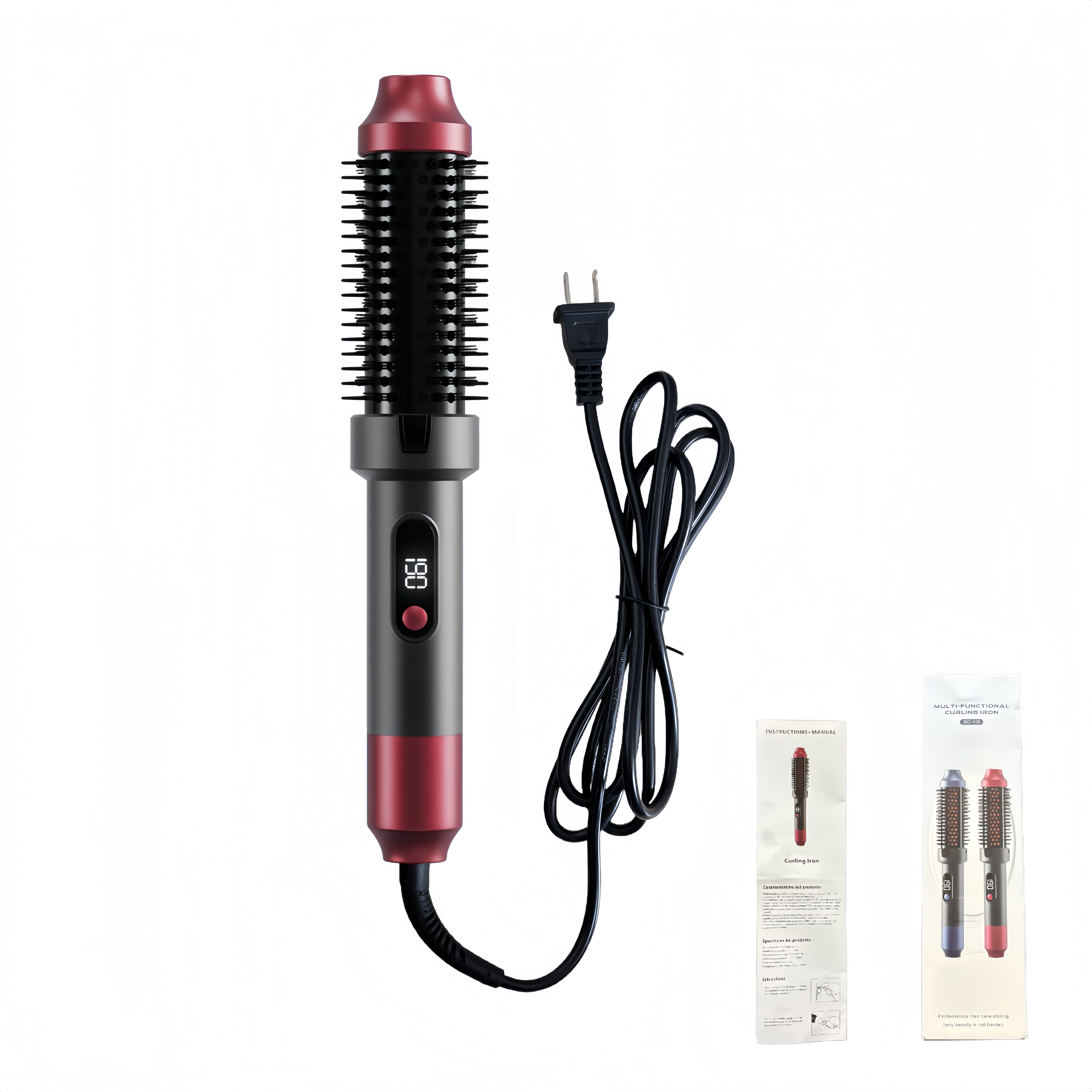 Hair Curling Iron,Multifunctional Fluffy Hair Comb,Red Light Hair Care ...
