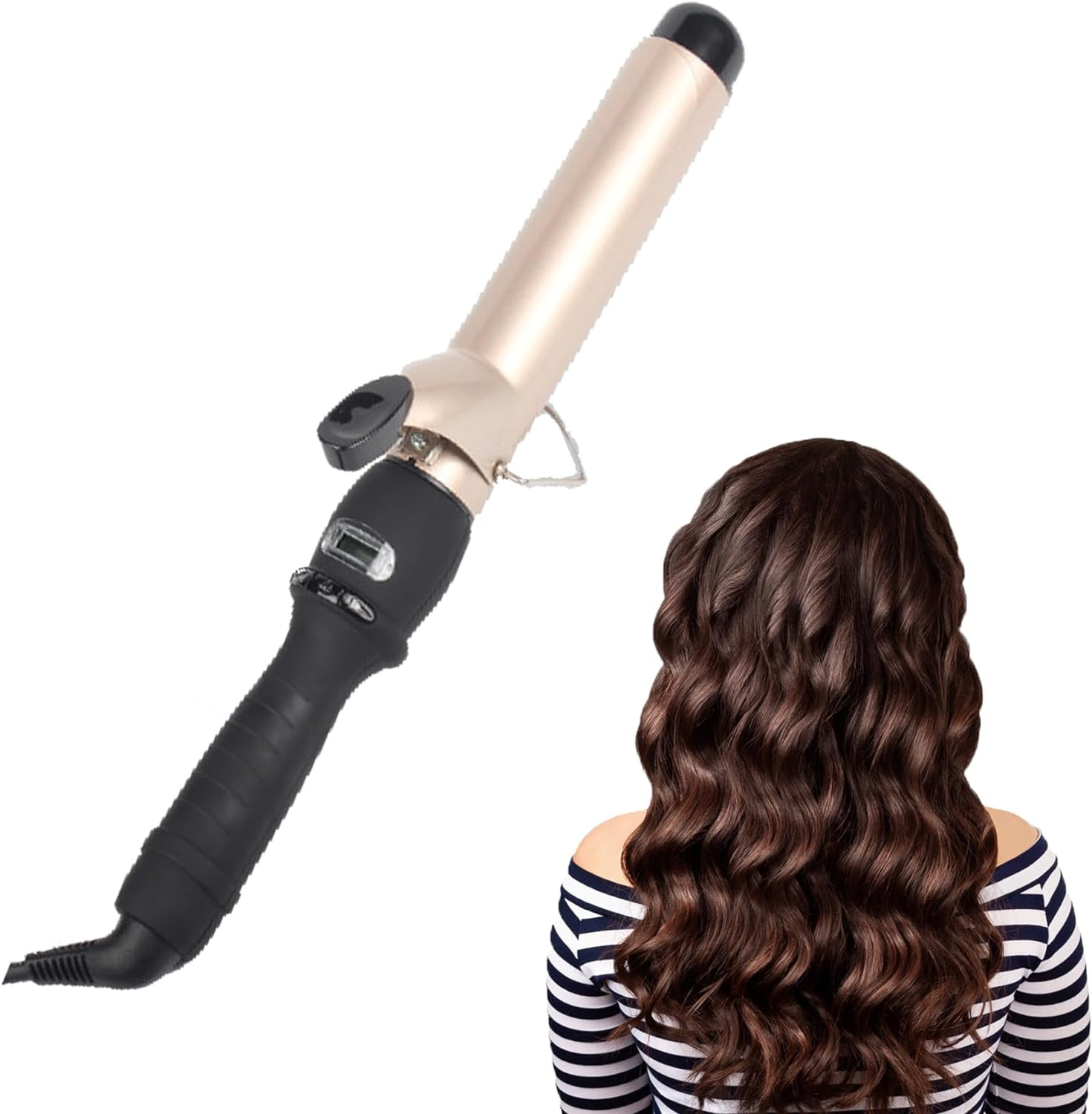 Hair Curling Iron Wand - Long Barrel Rotating Curler 1.25 inch, Ceramic ...