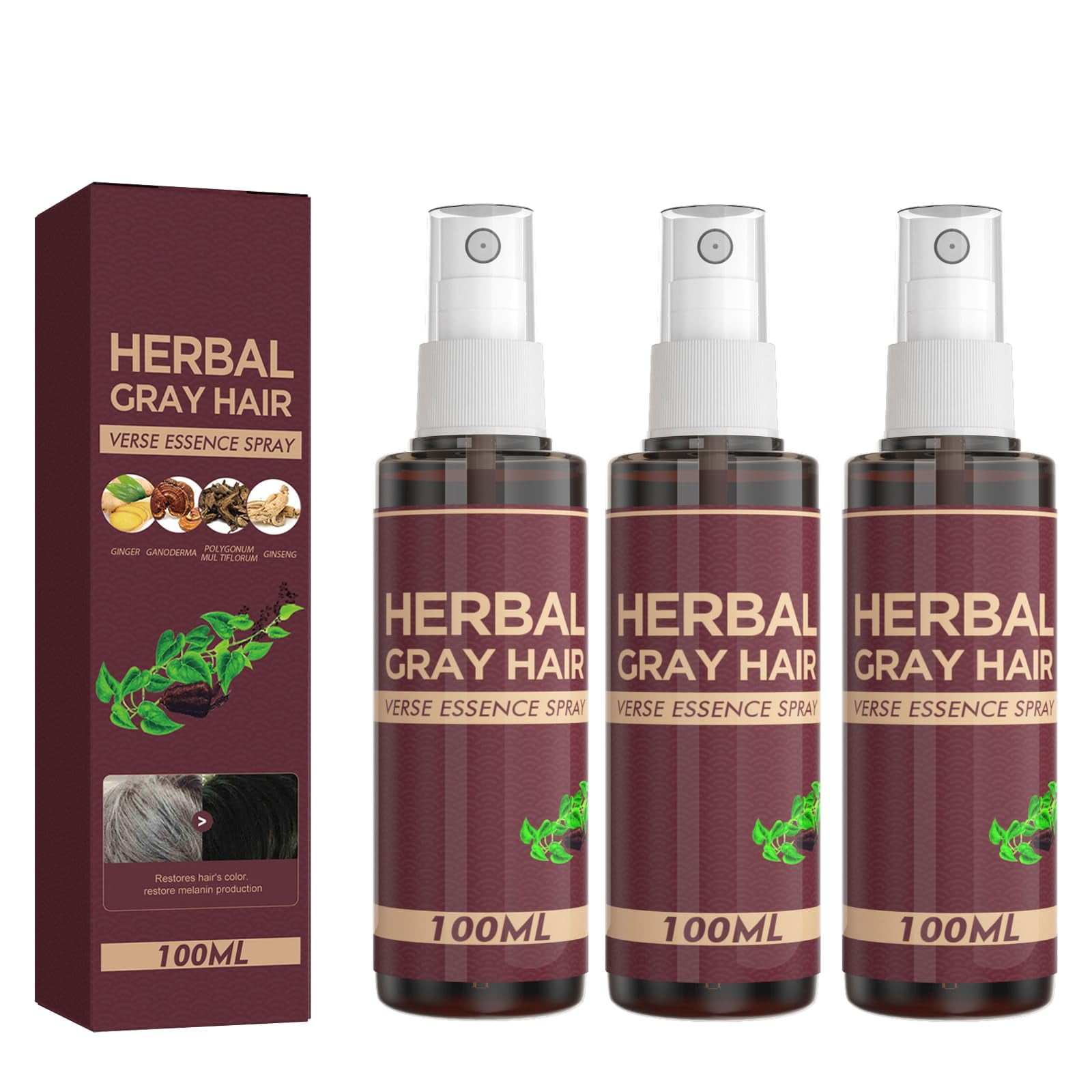 Hair Darkening Conditioner, 100 ml Herbal Hair Coloring Essence Spray, Herbal Gray Hair Verse ...