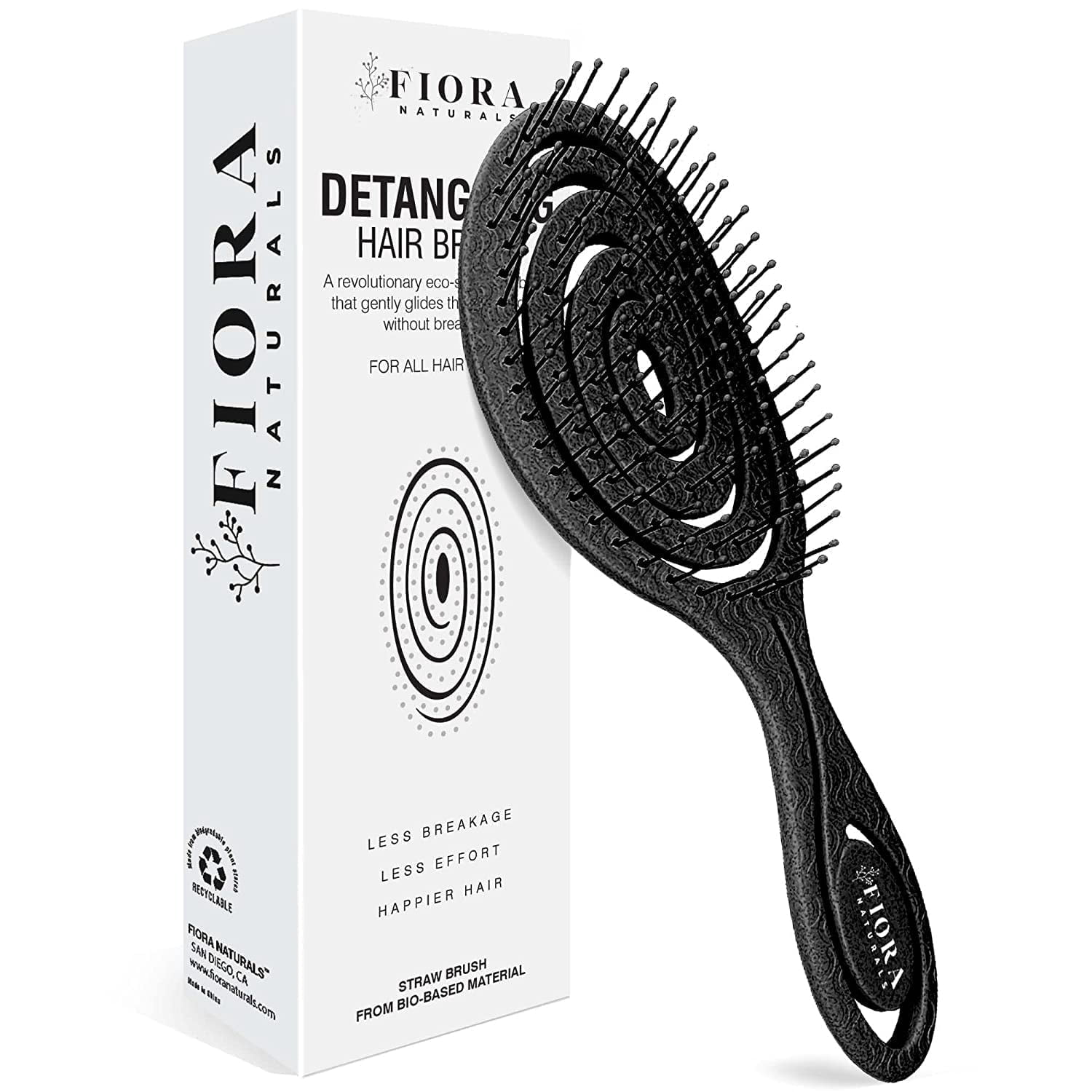 Hair Detangling Brush by Fiora Naturals - 100% Bio-Friendly Detangler ...