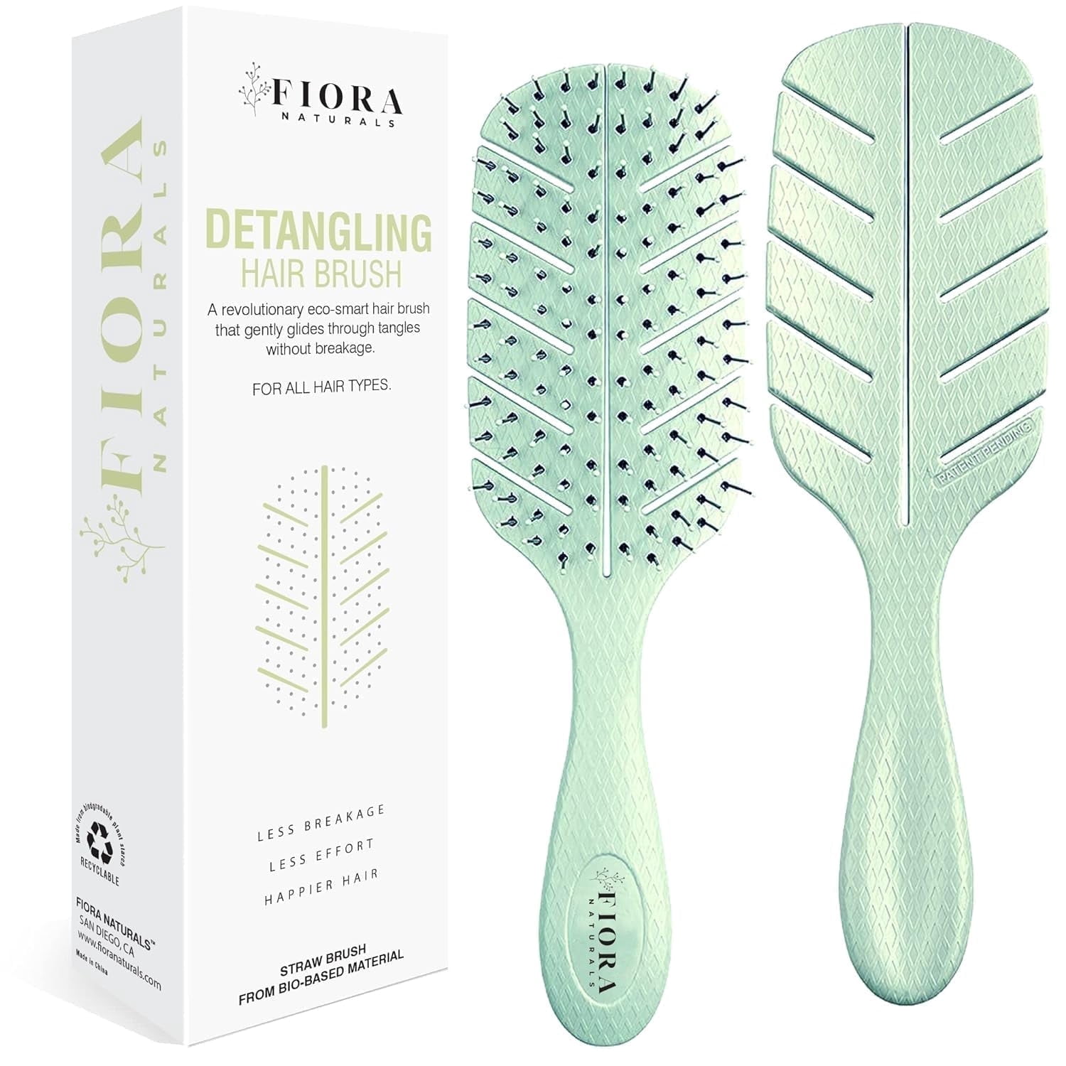 Hair Detangling Brush by Fiora Naturals - 100% Bio-Friendly Detangler ...