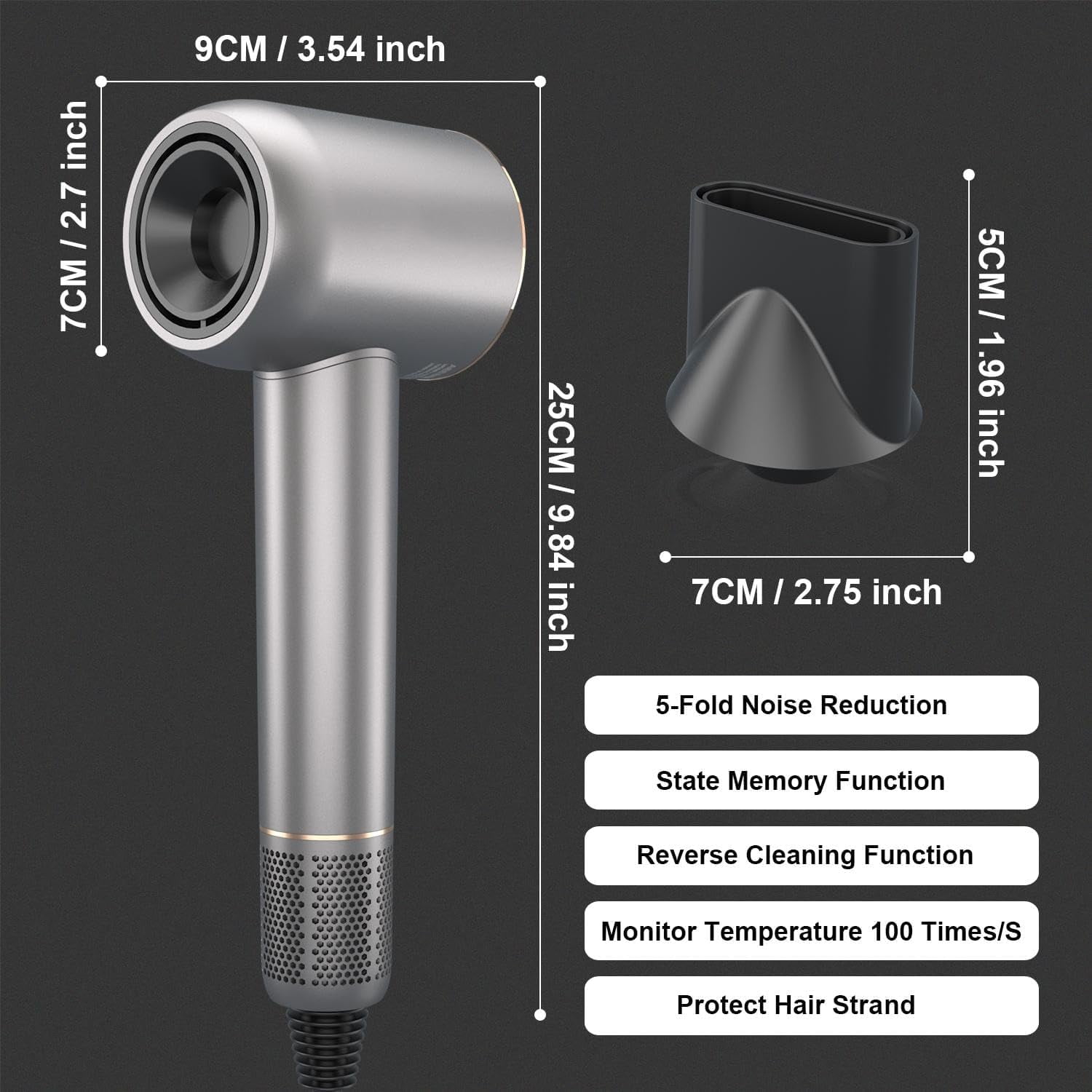 Hair Dryer - 110000 RPM High-Speed Brushless Motor Negative Ionic Blow ...