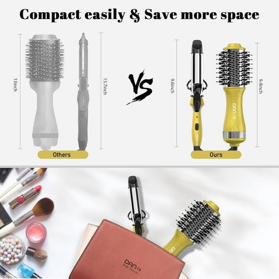 Hair Dryer Brush & Mini Curling Wand Set - 1 Inch Travel Set with 3 ...