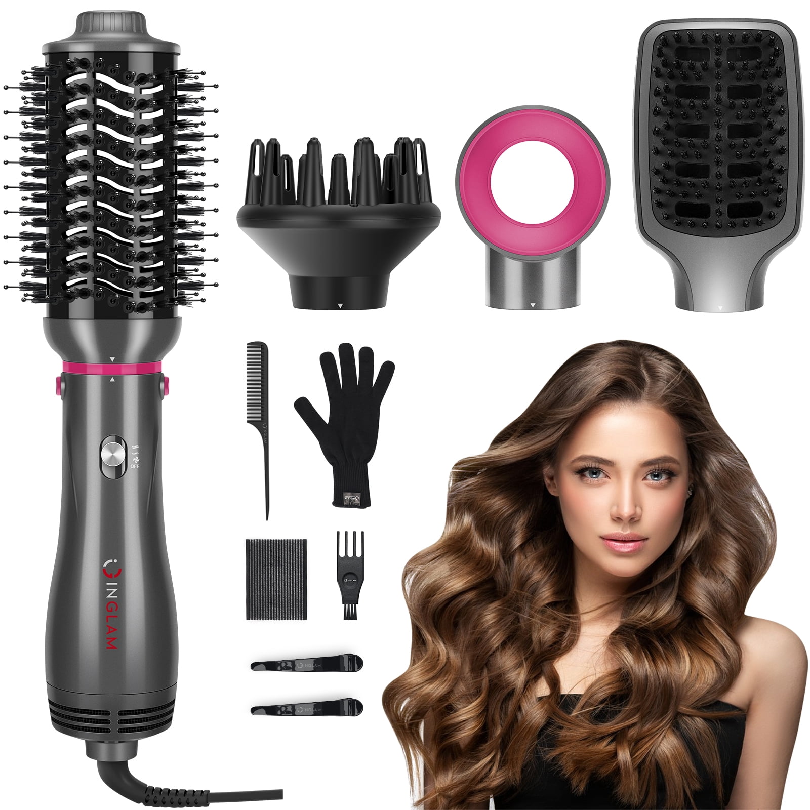Hair Dryer Brush Set, IG INGLAM 4 in 1 Hot Air Brush, Negative Ion ...