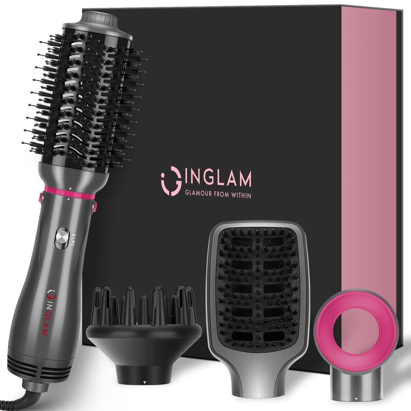 IG INGLAM Hair Dryer Brush, 4-in-1 Detachable Blow Out Brush Dryer with ...