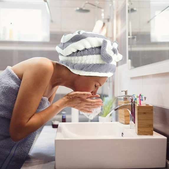 Hair Dryer Cap, Fiber Towel Wrap, Striped Princess Style, Quick Drying ...