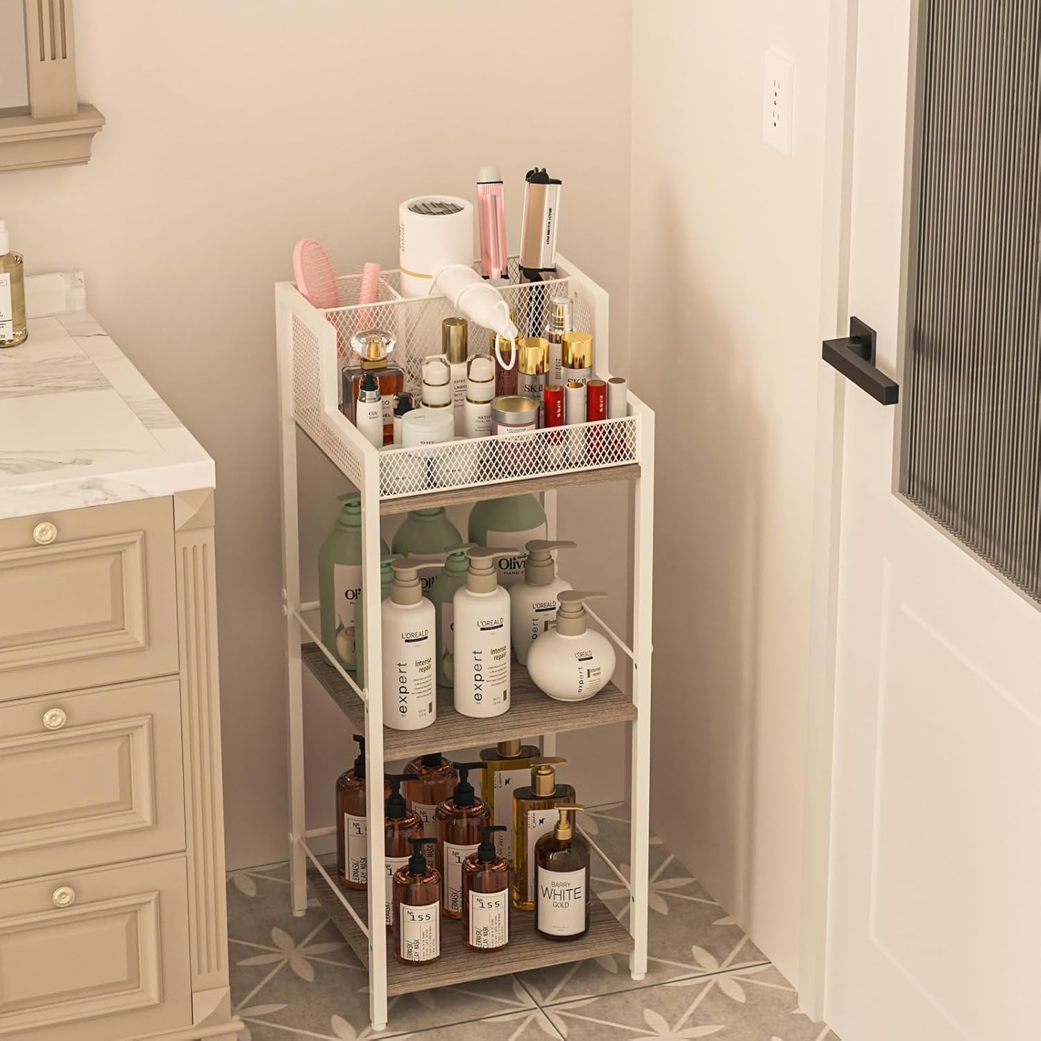 Hair Dryer Holder Freestanding Bathroom Storage Rack 3-Tier Hair Tool ...