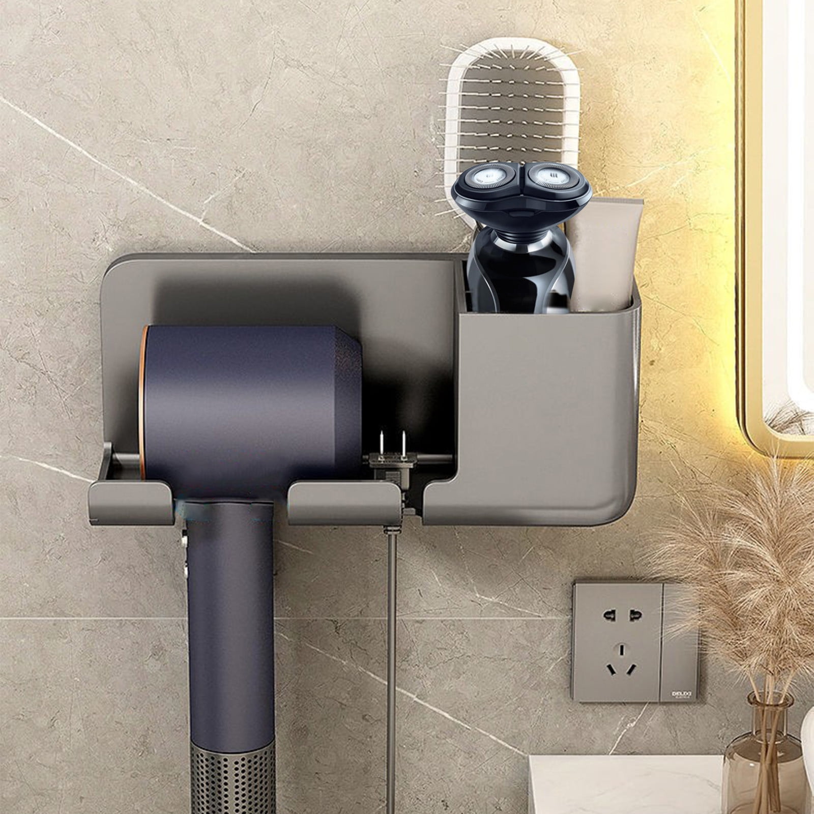 Hair Dryer Holder Wall Mounted Rack | No-Drill Bathroom Hair Dryer ...