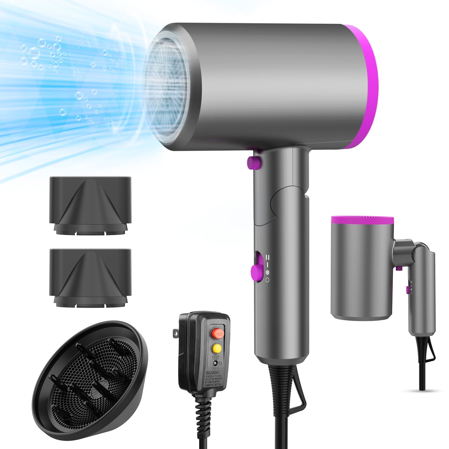 1800W Ionic Hair Dryer for Women, Fast Drying, Low Noise, Damage Free ...
