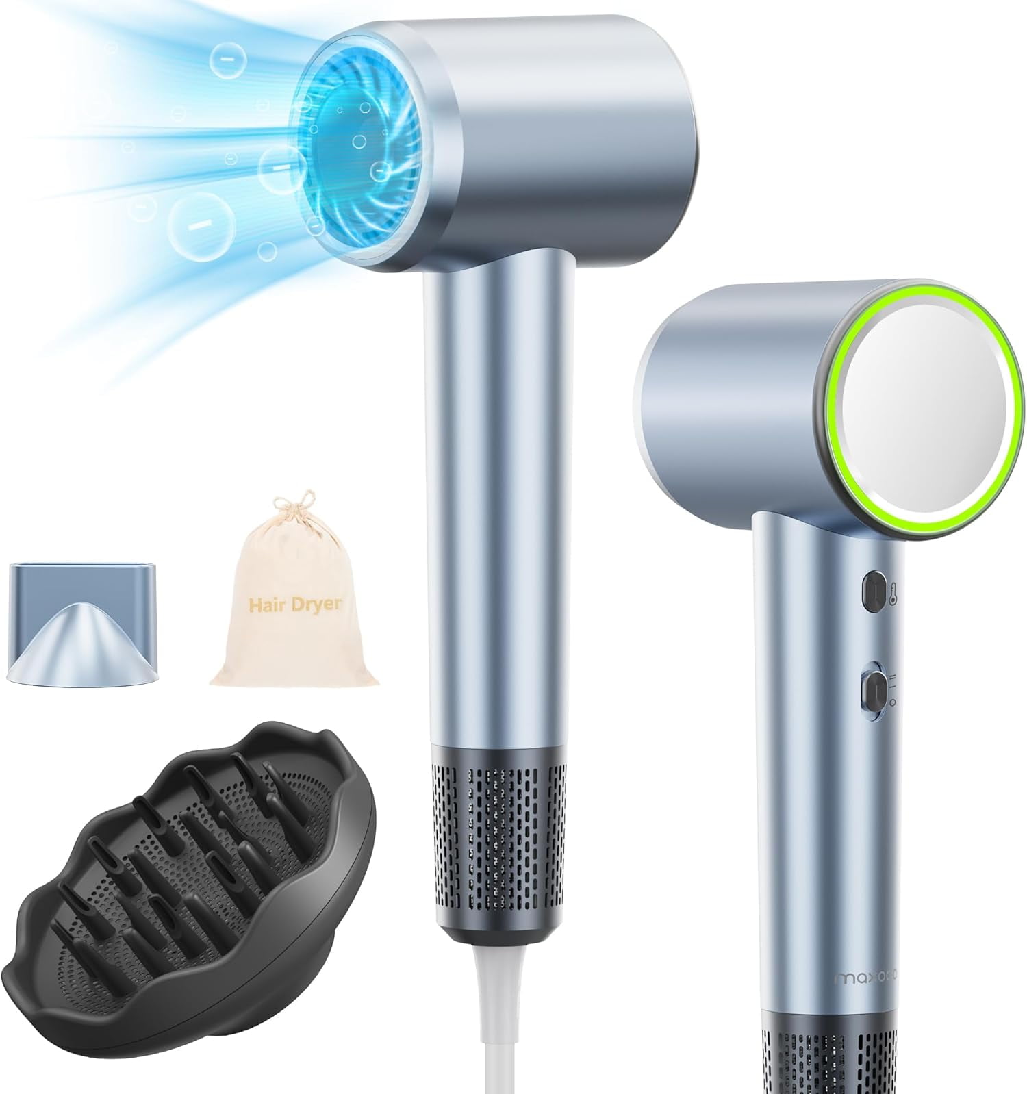 Hair Dryer with Diffuser, 110,000RPM Ionic Blow Dryer for Drying ...